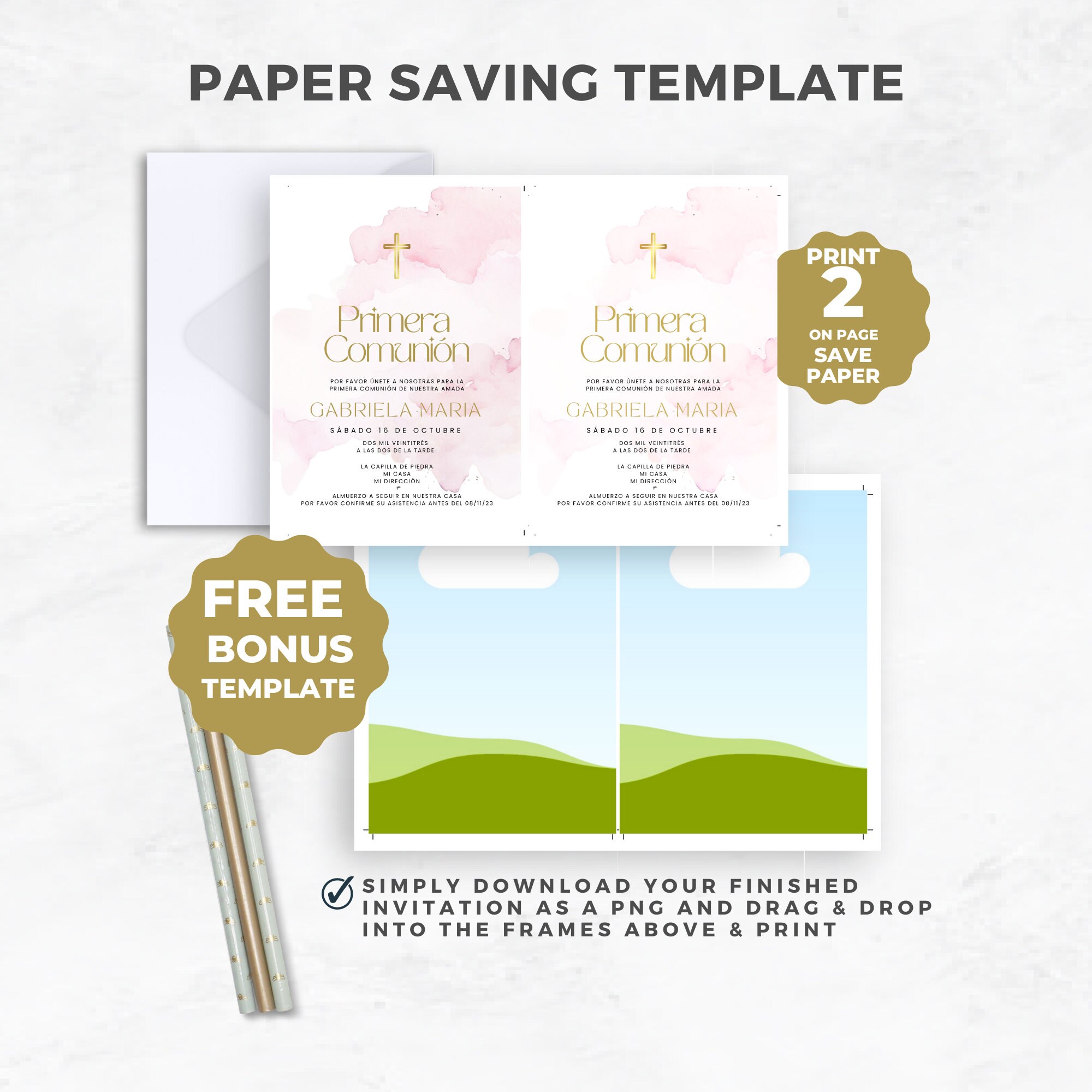 First Holy Communion Invitation Spanish, Girls Pink Primera Comunion ...