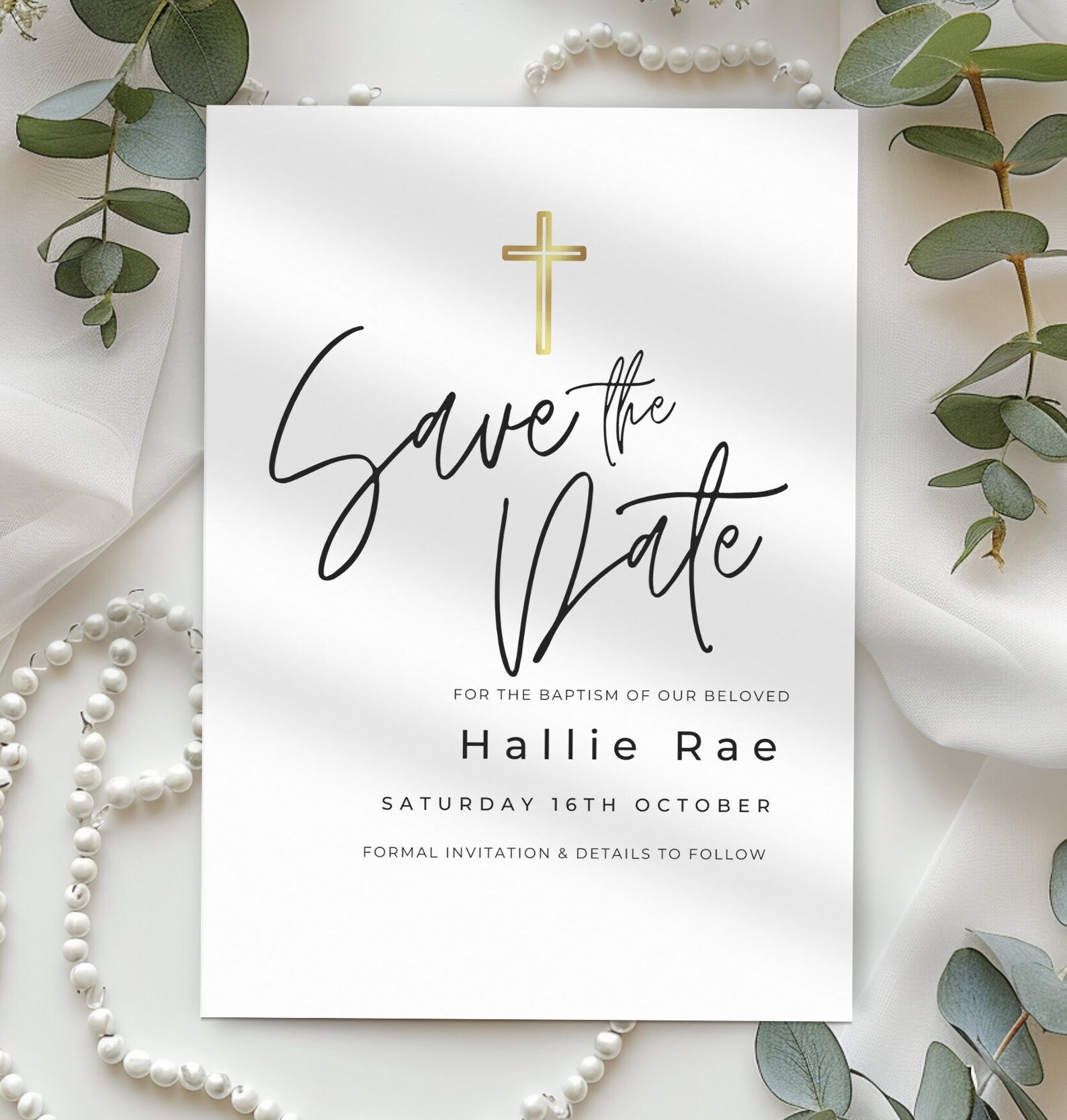 Save the Date Baptism Card, Minimalist, Modern, Black and White ...