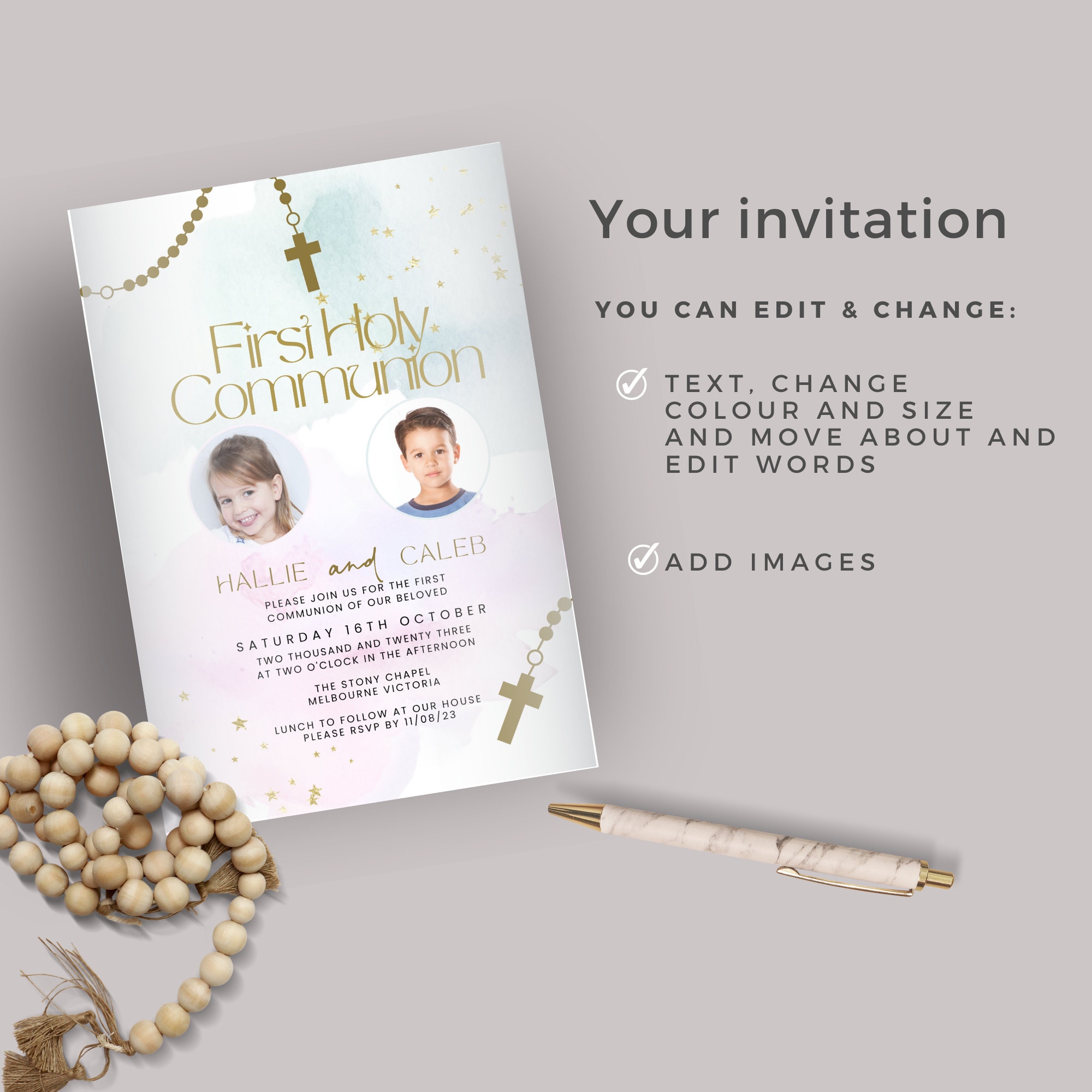 First Holy Communion for Twins Invitation, 1st Communion Boy or Girl ...