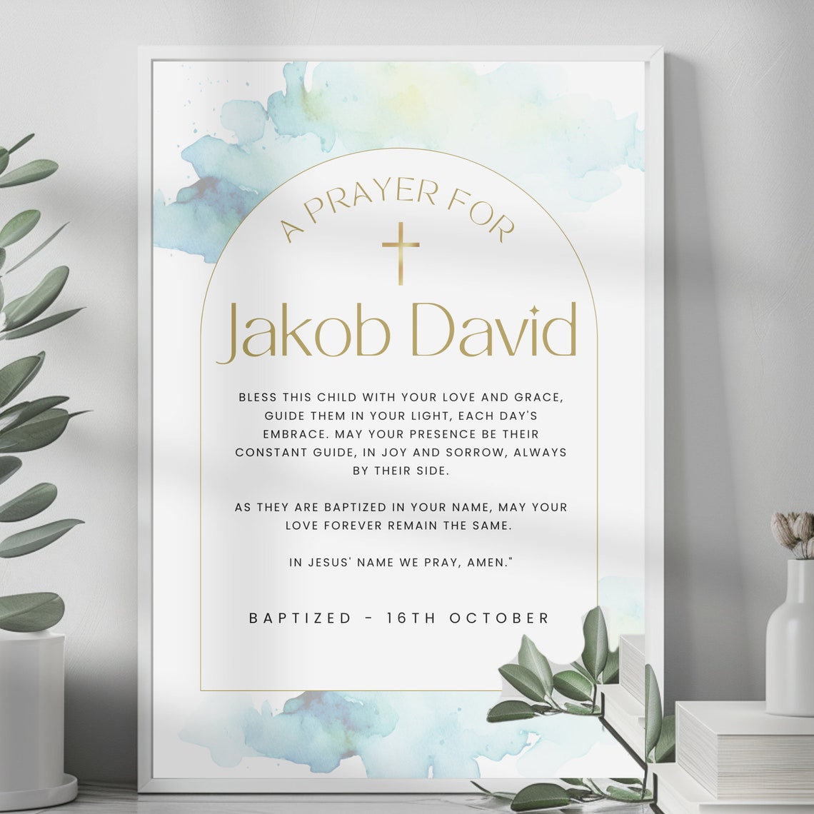 Baptism Prayer Sign, Teal Watercolor Decor Sign for Boy, Christening ...