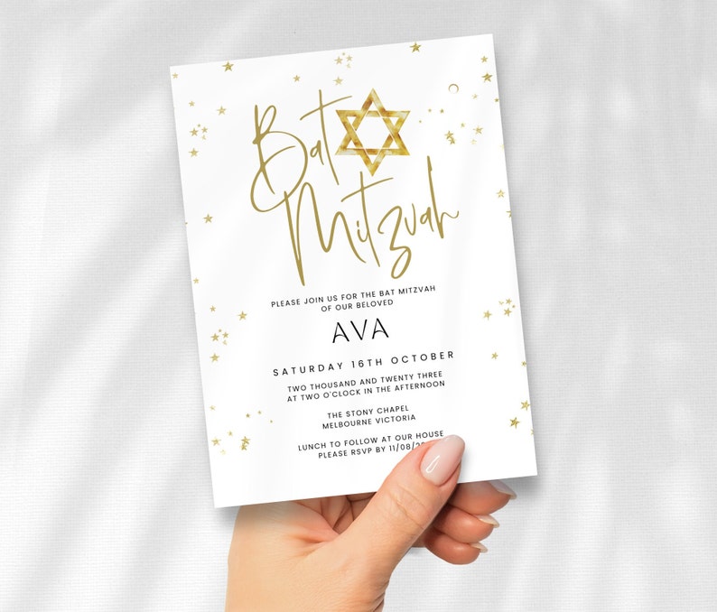 Bat Mitzvah Invitation for Boy or Girl, Star of David, Jewish Digital ...