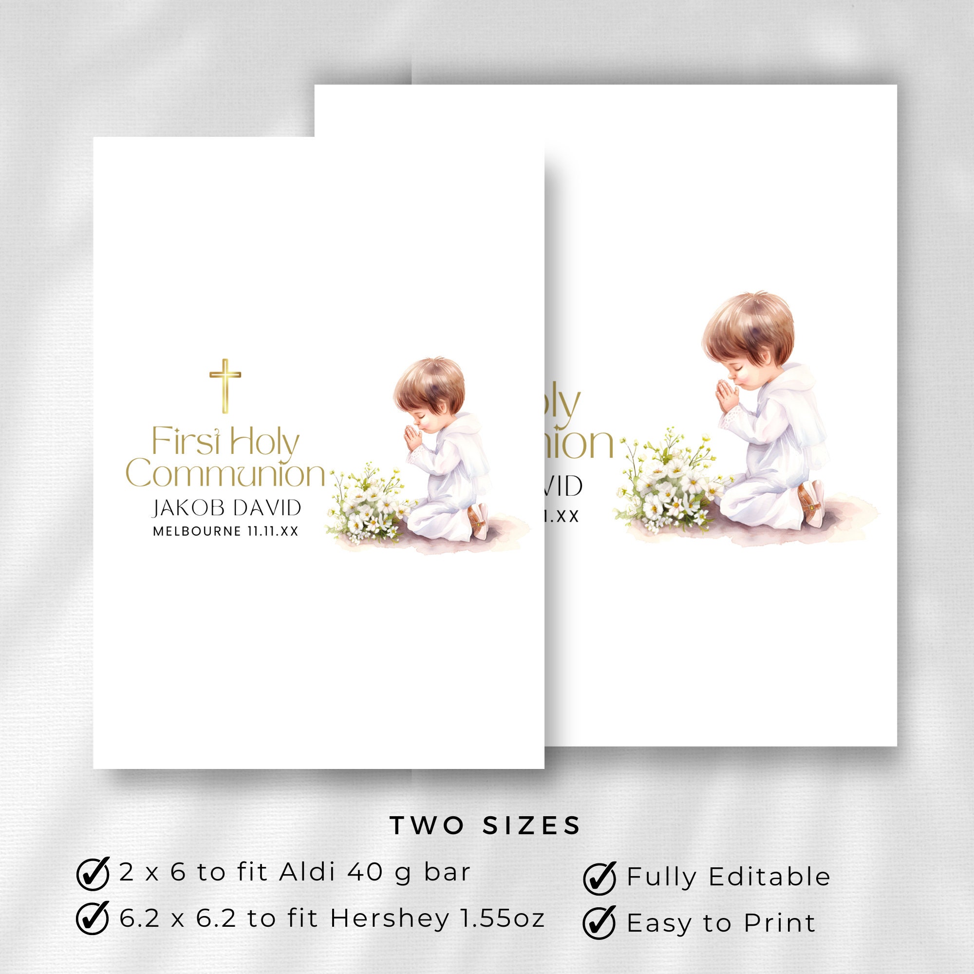 First Communion Candy Bar Wrapper, Hershey Chocolate Bar Label for Boy ...