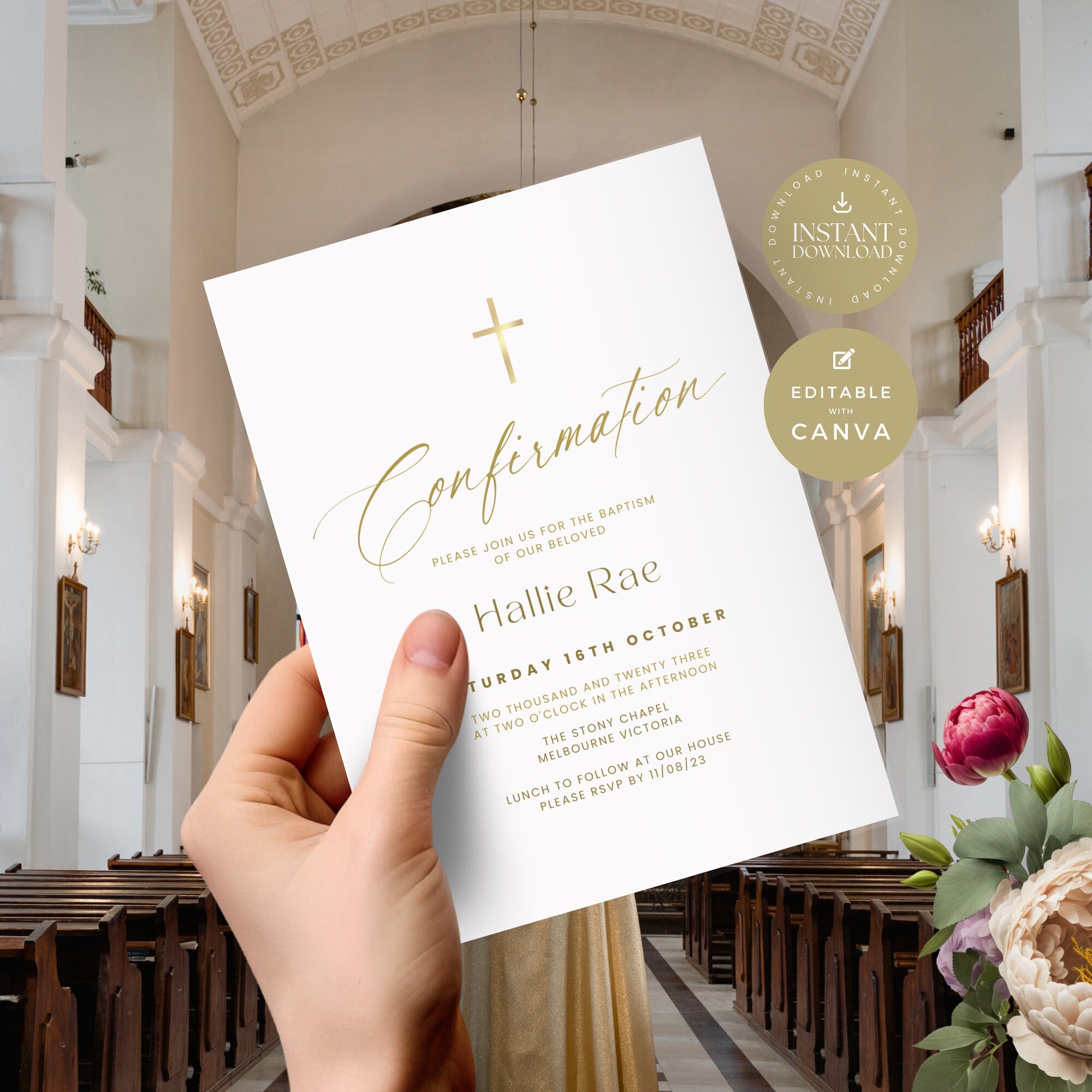 Confirmation Invitation Gold Digital Save the Date Invite - Etsy
