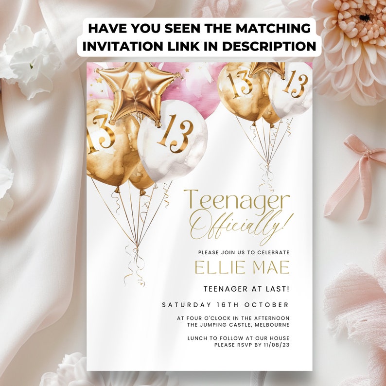 13th Birthday Cake Topper Girl, Pink & Gold, Official Teenager ...