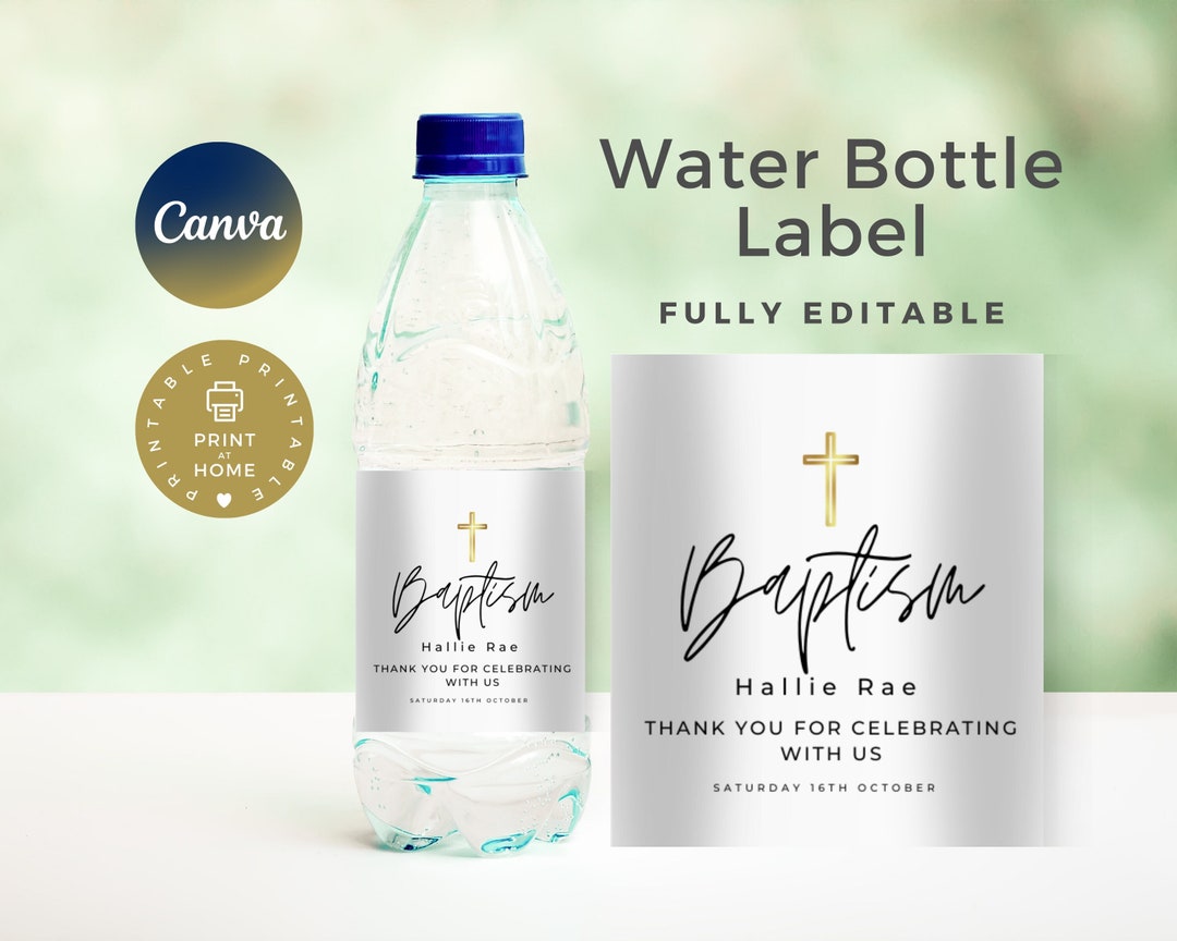 Baptism Water Bottle Label, Minimal, Modern, Printable and Editable ...