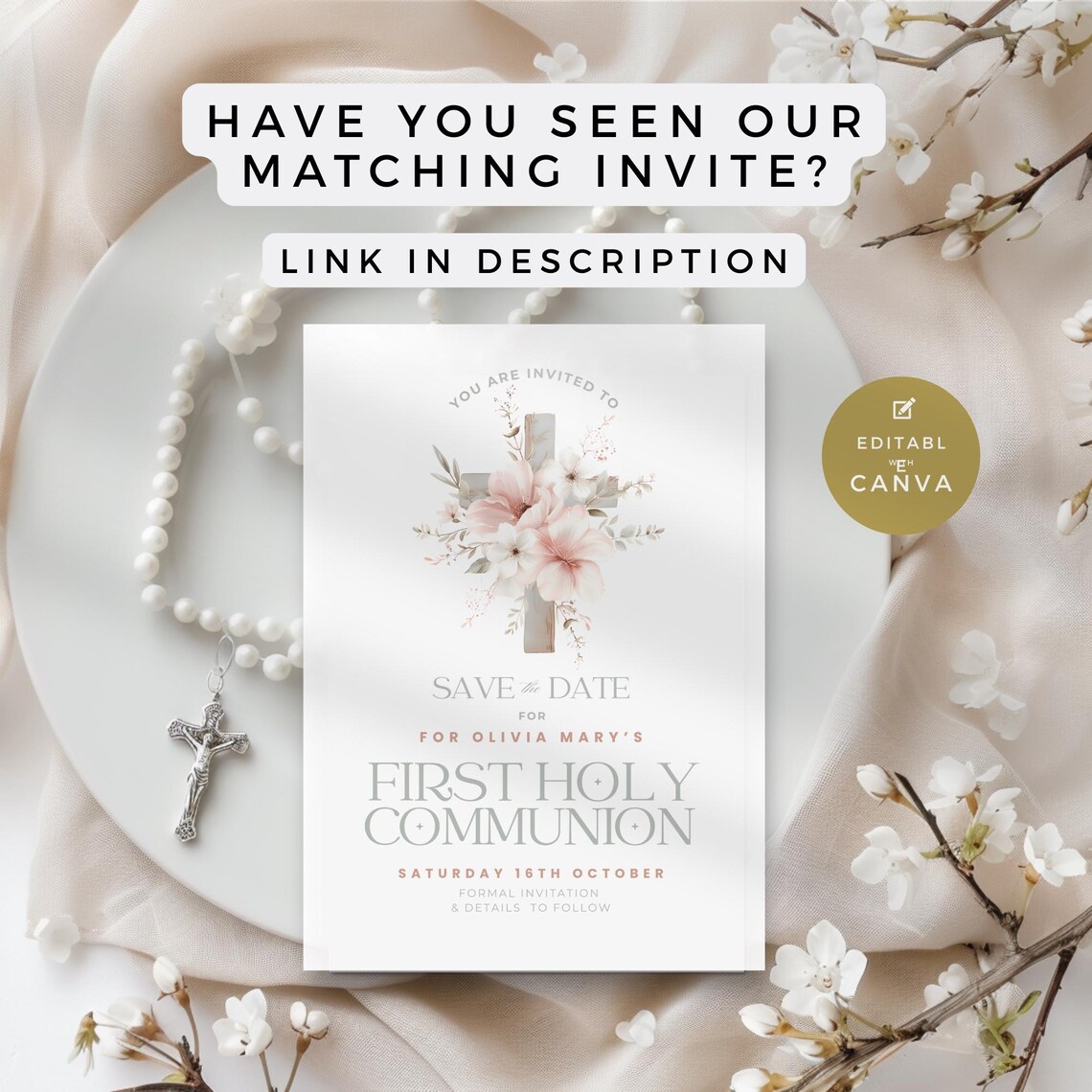 First Holy Communion Welcome Sign, Floral 1st Communion Poster ...