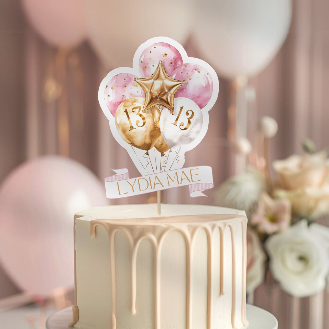13th Birthday Cake Topper Girl, Pink & Gold, Official Teenager ...