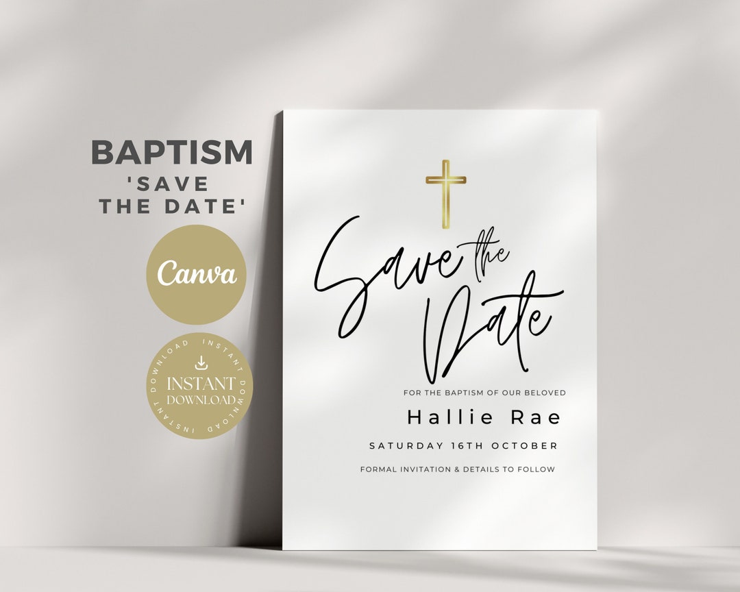 Save the Date Baptism Card, Minimalist, Modern, Black and White ...