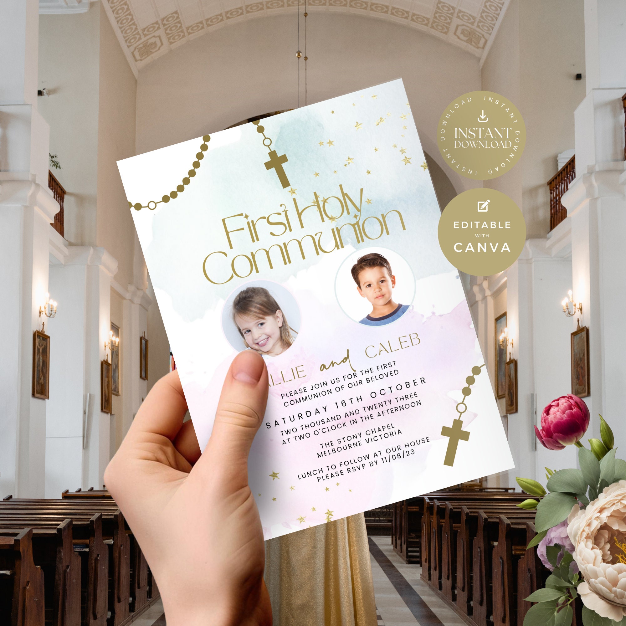 First Holy Communion for Twins Invitation, 1st Communion Boy or Girl ...