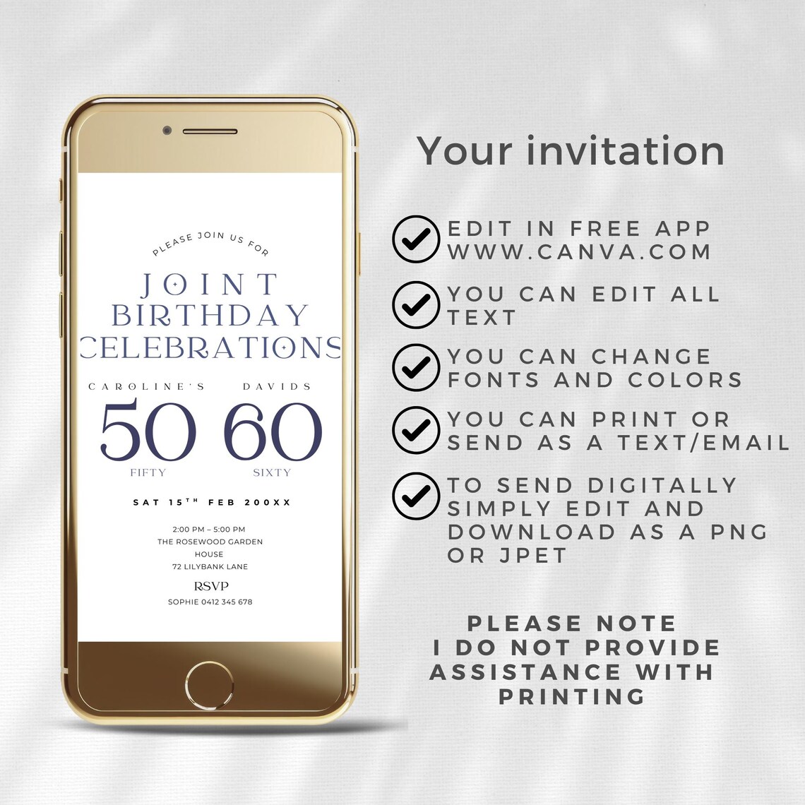 Joint Birthday Party Invite, Adult Double Celebration, Editable ...