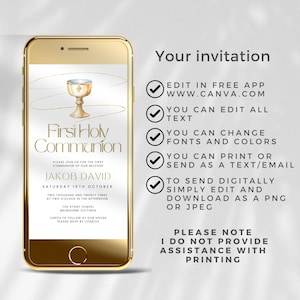 First Holy Communion With Gold Chalice, Boys Religious Catholic Invite ...