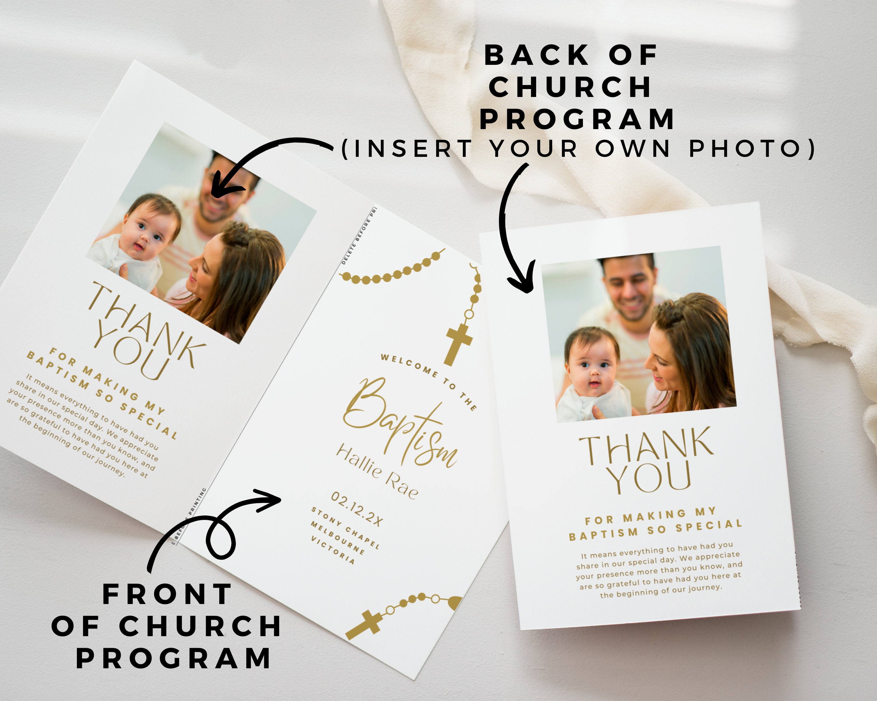 Church Program Baptism, Minimalistic, Christening Program With Gold ...