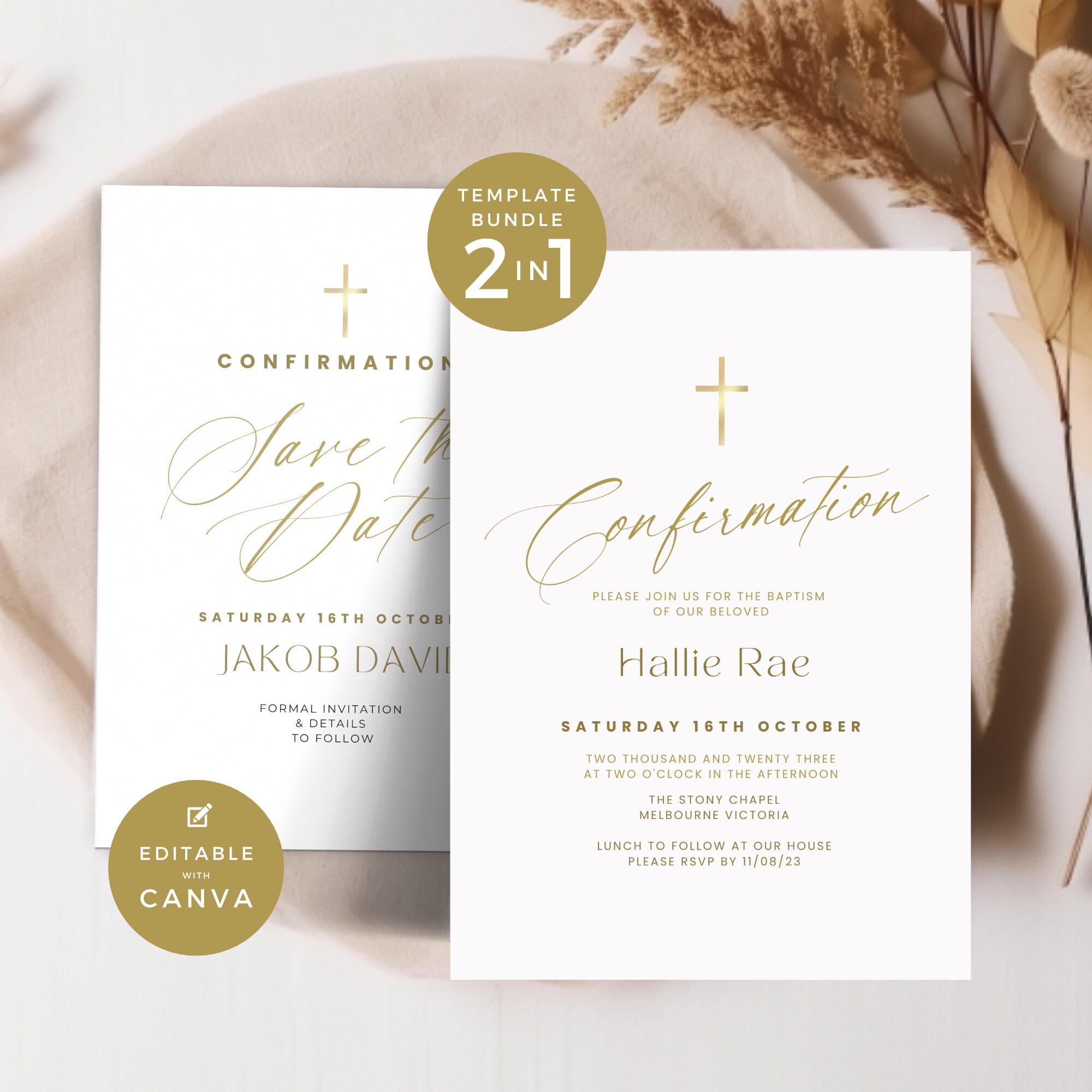 Confirmation Invitation Gold Digital Save the Date Invite - Etsy