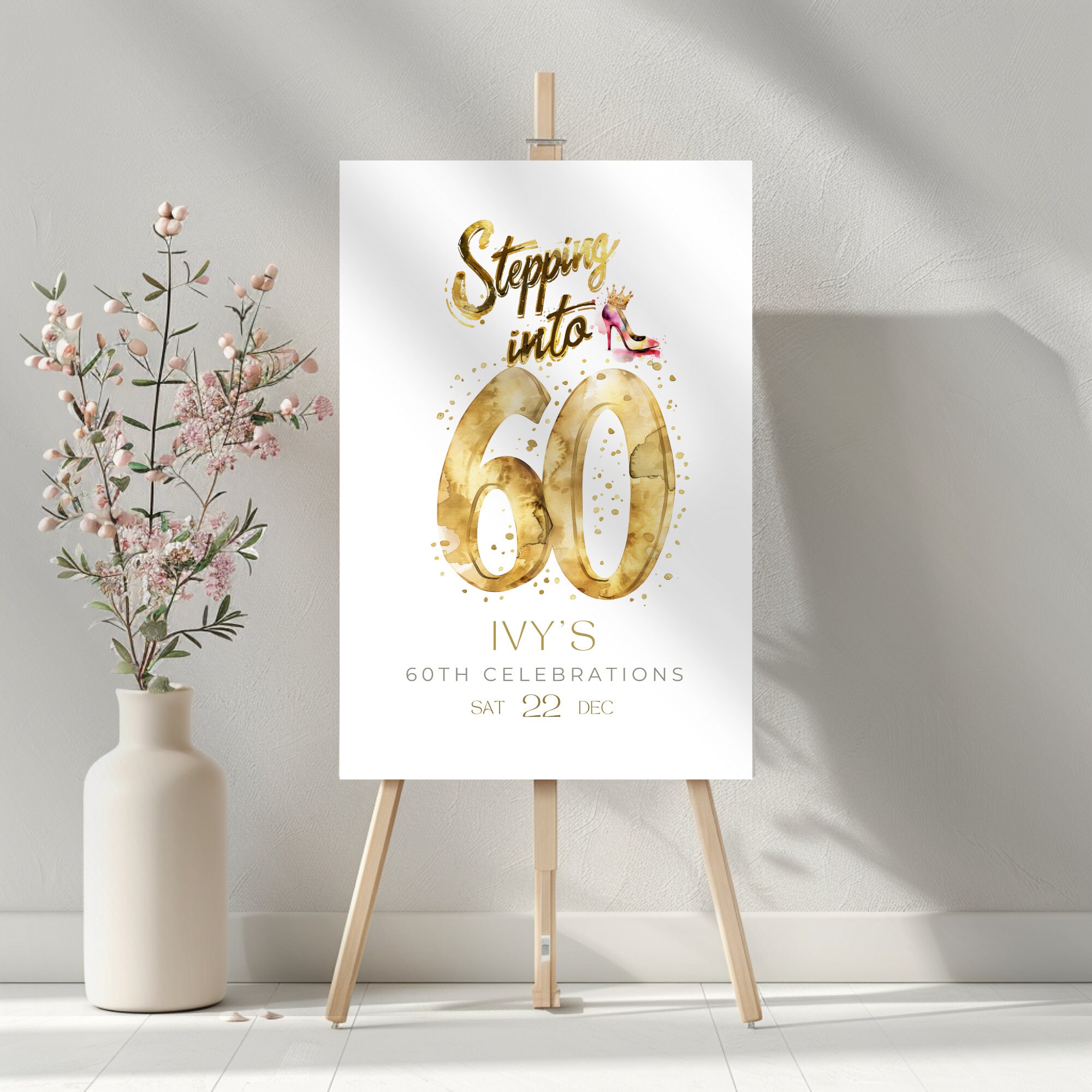 60th Birthday Welcome Sign Custom, Stepping Into 60 Signage Board ...