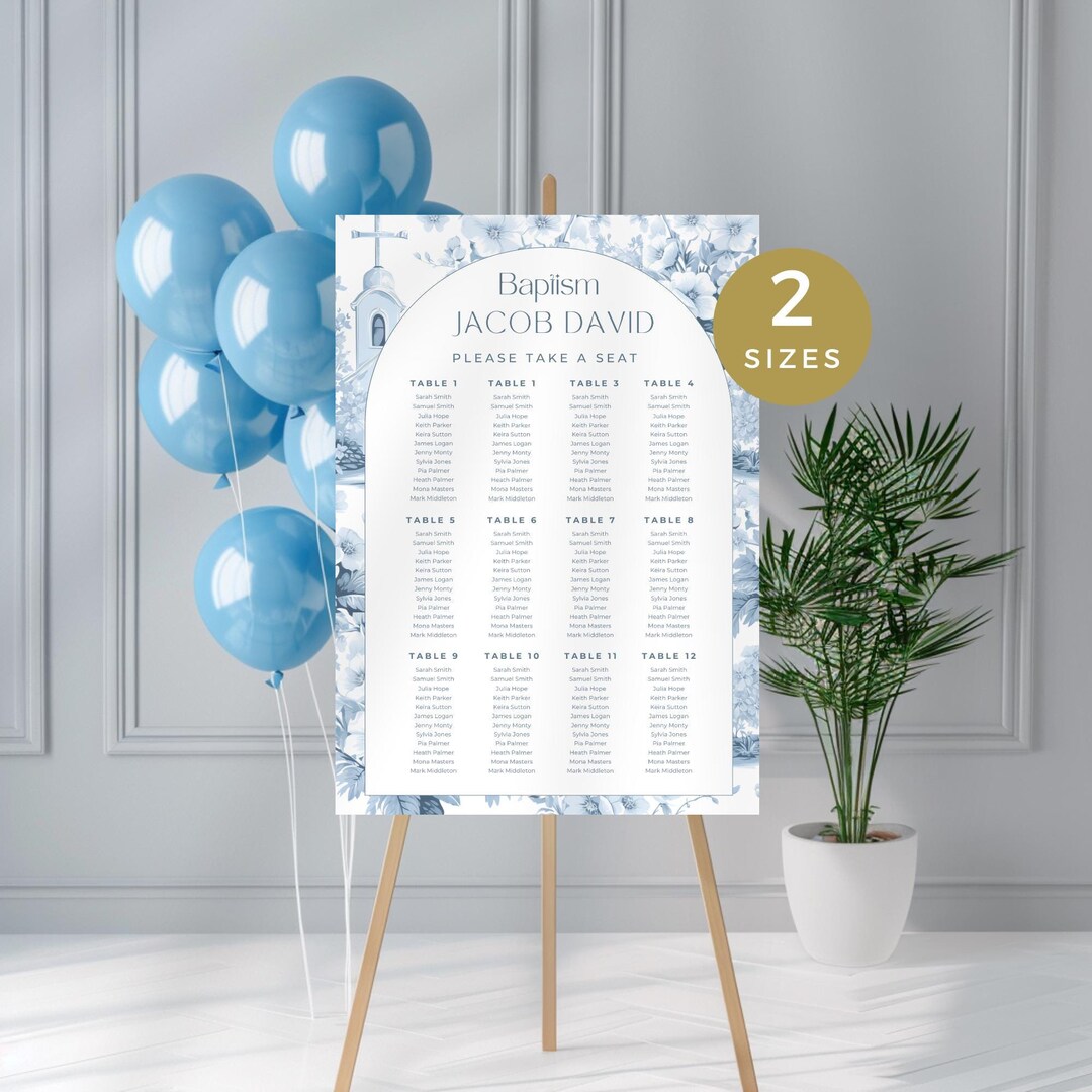 Seating Chart for Baptism, Blue Toile, Boys Christening Find Your Seat ...