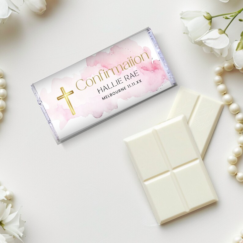 Pink Confirmation Candy Bar Wrapper, Watercolour, Girl, Hershey ...