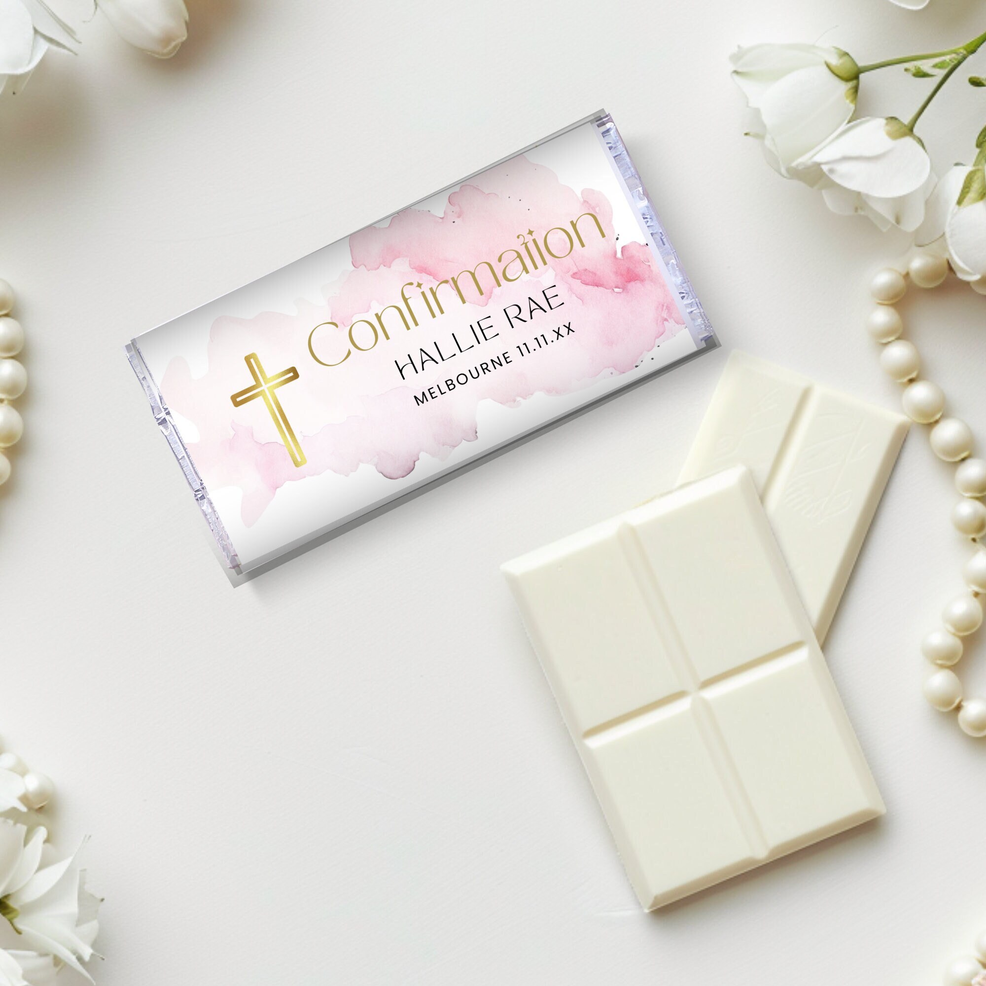 Pink Confirmation Candy Bar Wrapper, Watercolour, Girl, Hershey ...