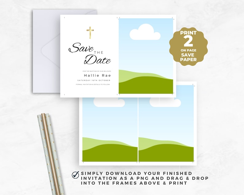 Save the Date Baptism Invitation, Boy, Blue and Gold, Balloons ...