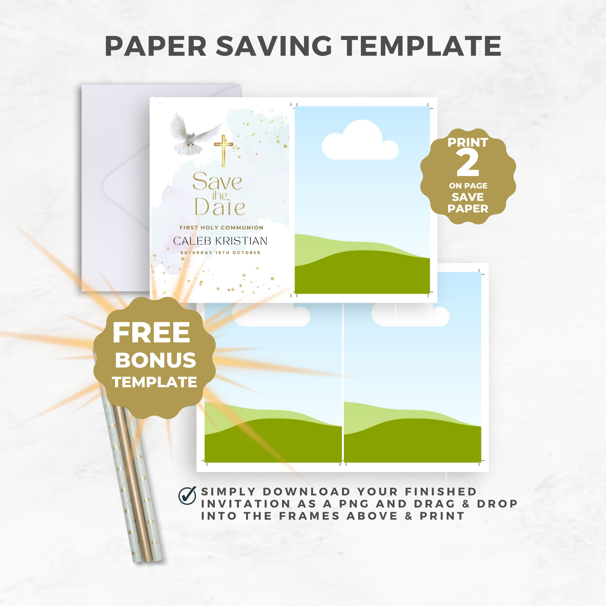 Save the Date First Holy Communion Invitation, Boys Blue Invitation and ...