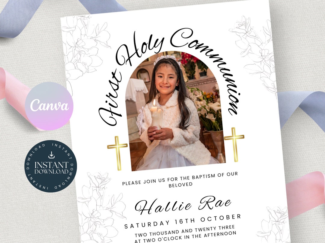 Editable Holy Communion Invitation Card Template, First Communion ...