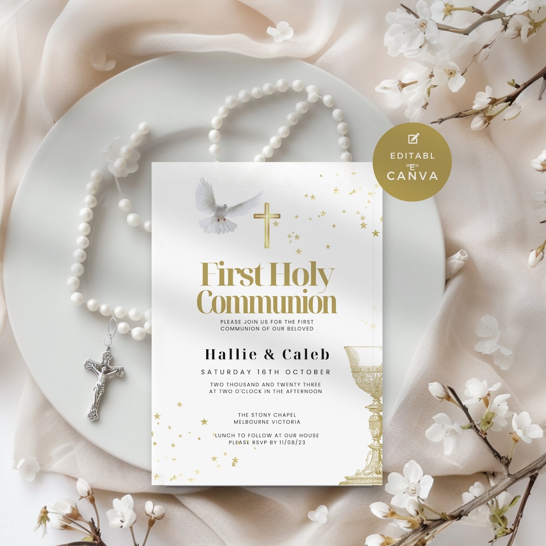 Editable Holy Communion Invitation Card Template for Girl or Boy, White ...
