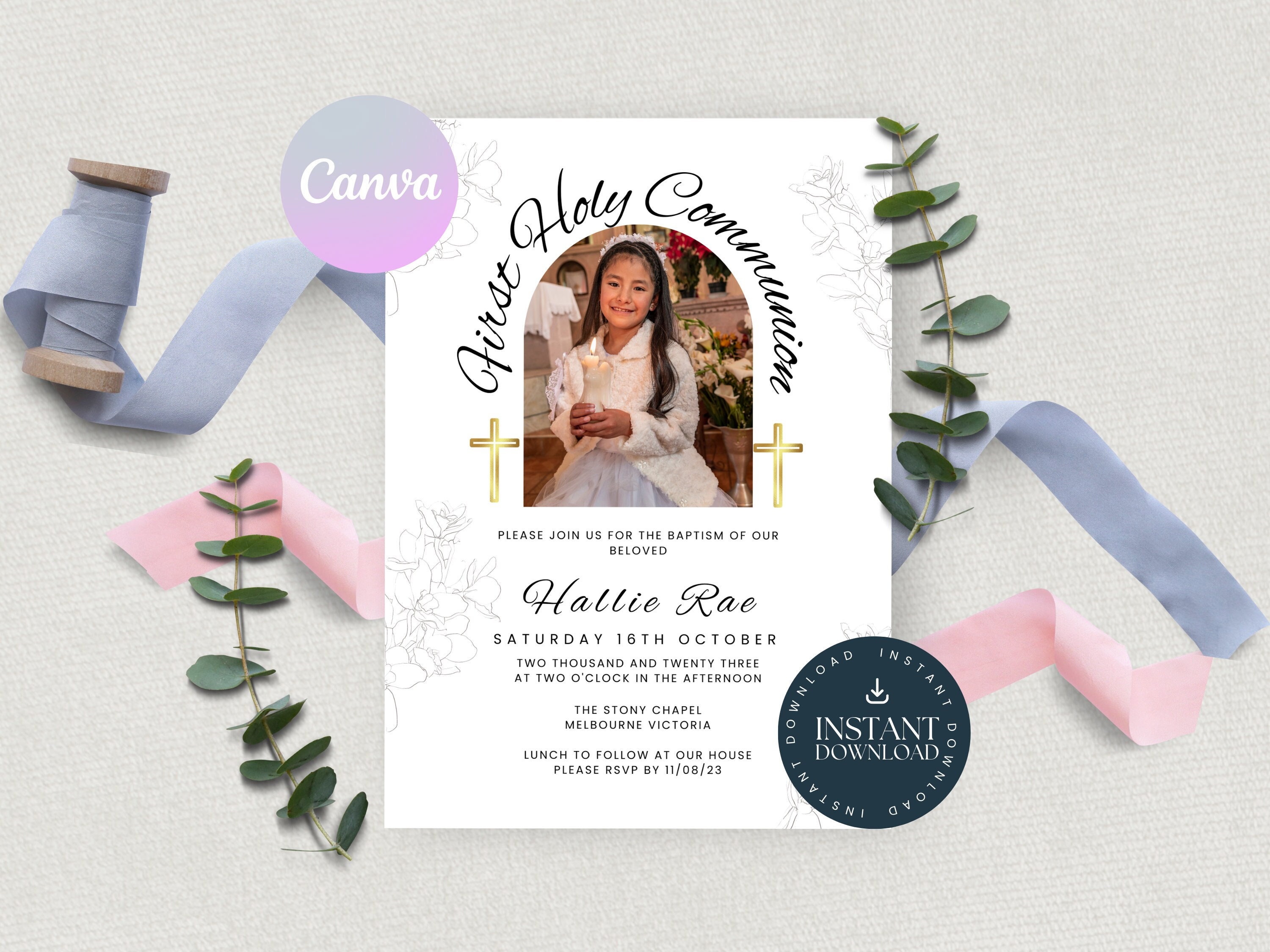 Editable Holy Communion Invitation Card Template, First Communion ...