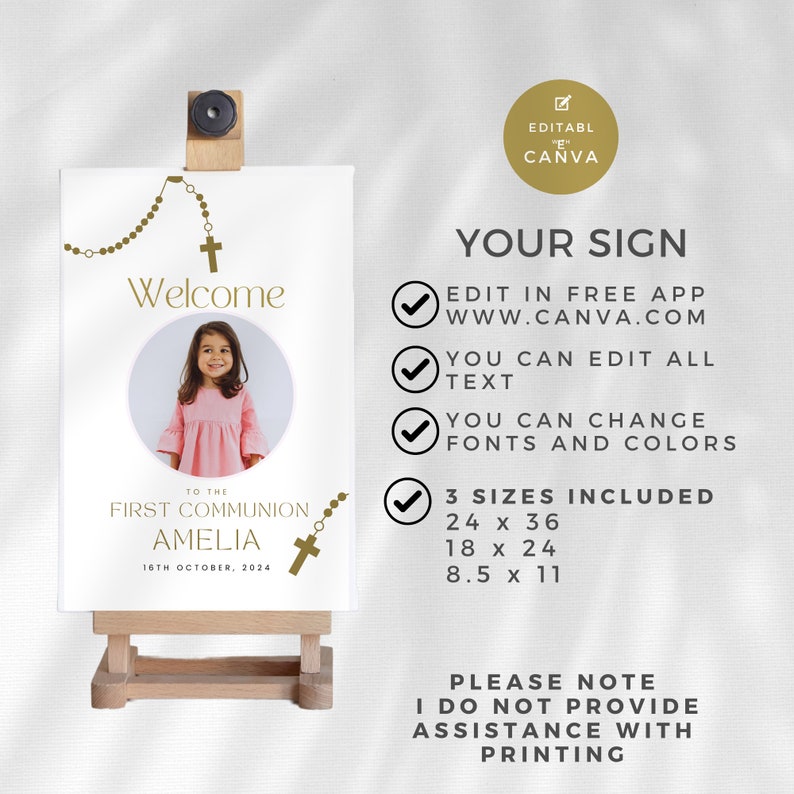First Holy Communion Welcome Sign With Photo, 1st Communion Party ...