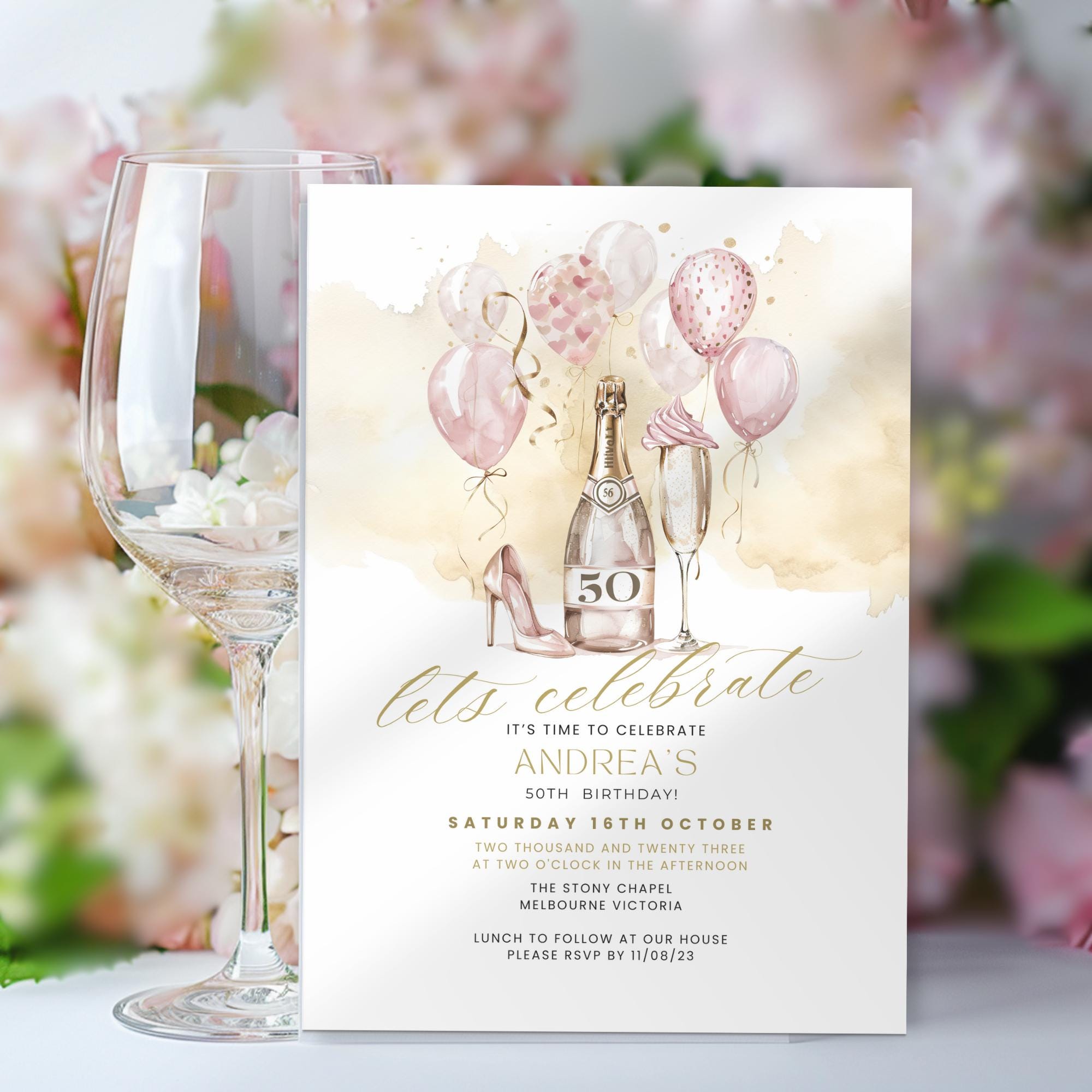 50th Birthday Invitation Wine, 50 Years and Fabulous Womens Heels Party ...