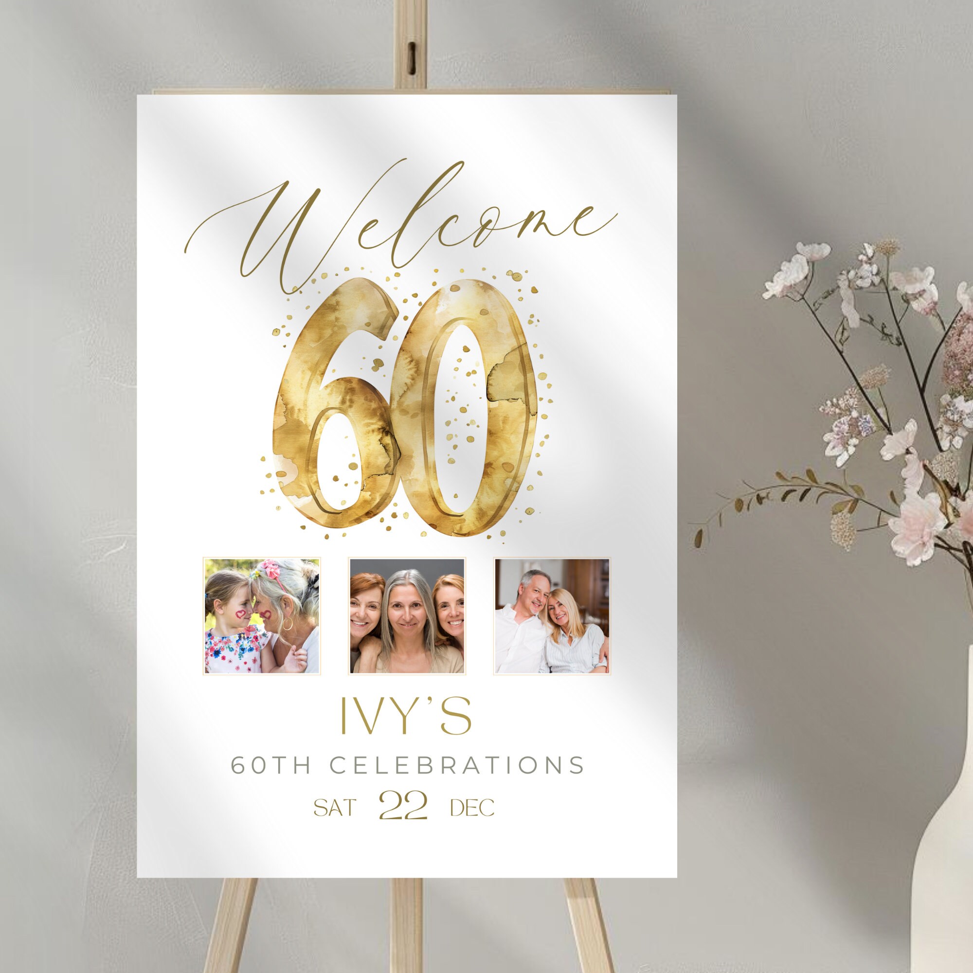 60th Birthday Sign With Pictures, Look Whos 60 Welcome Board ...