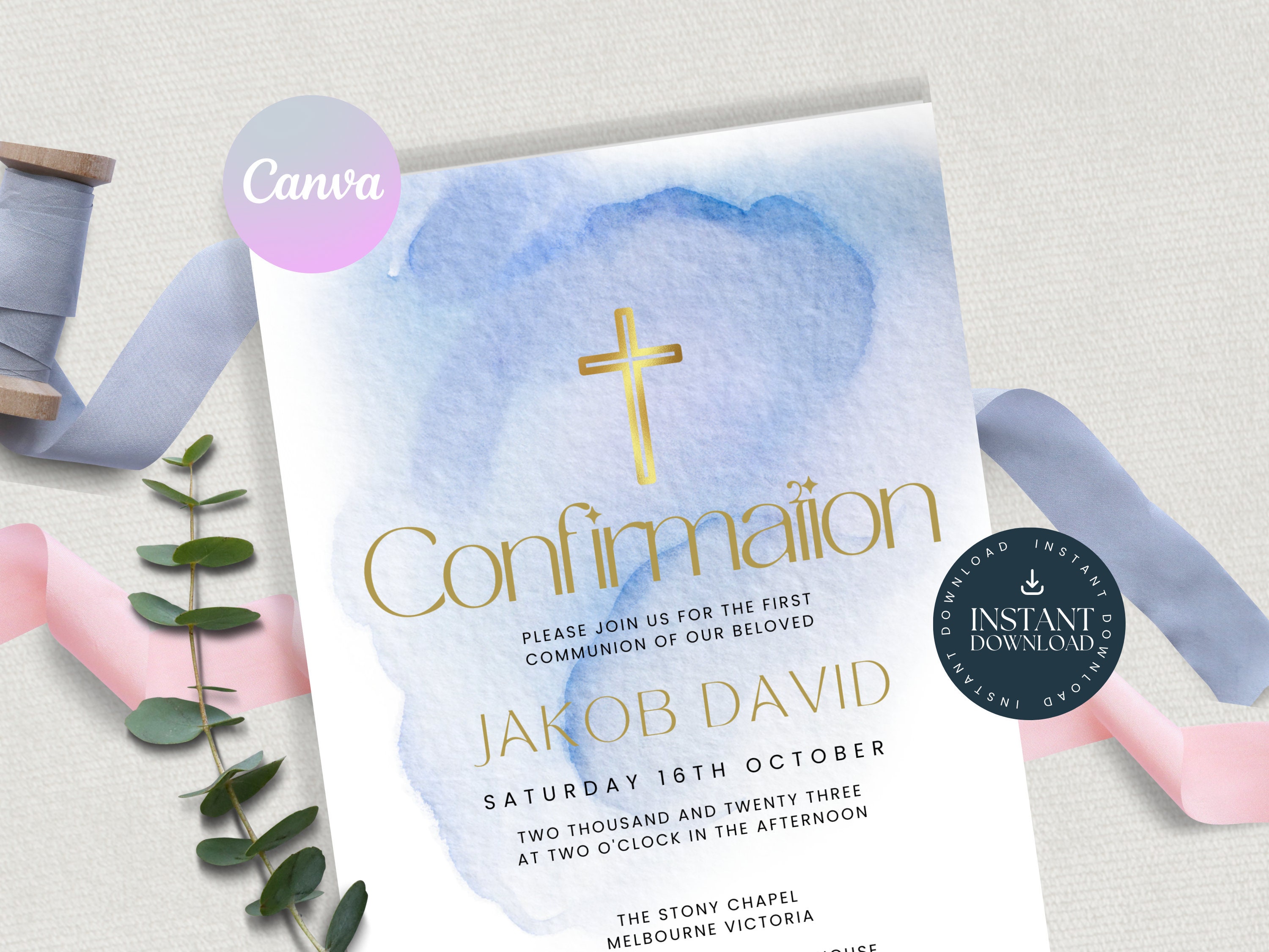Confirmation Invitation Boy or Girl, Digital Email or Text, Religious ...