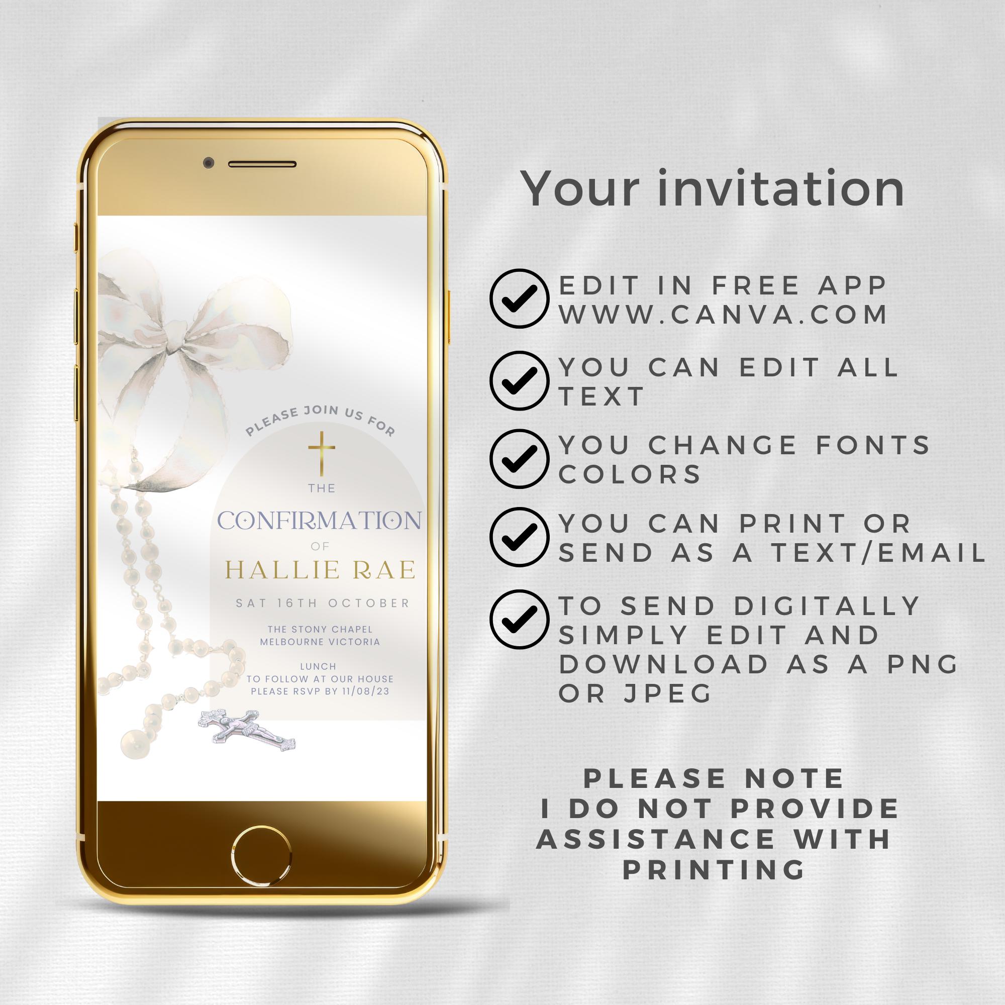 Confirmation Invitation, Modern and Traditional Catholic Invite With ...