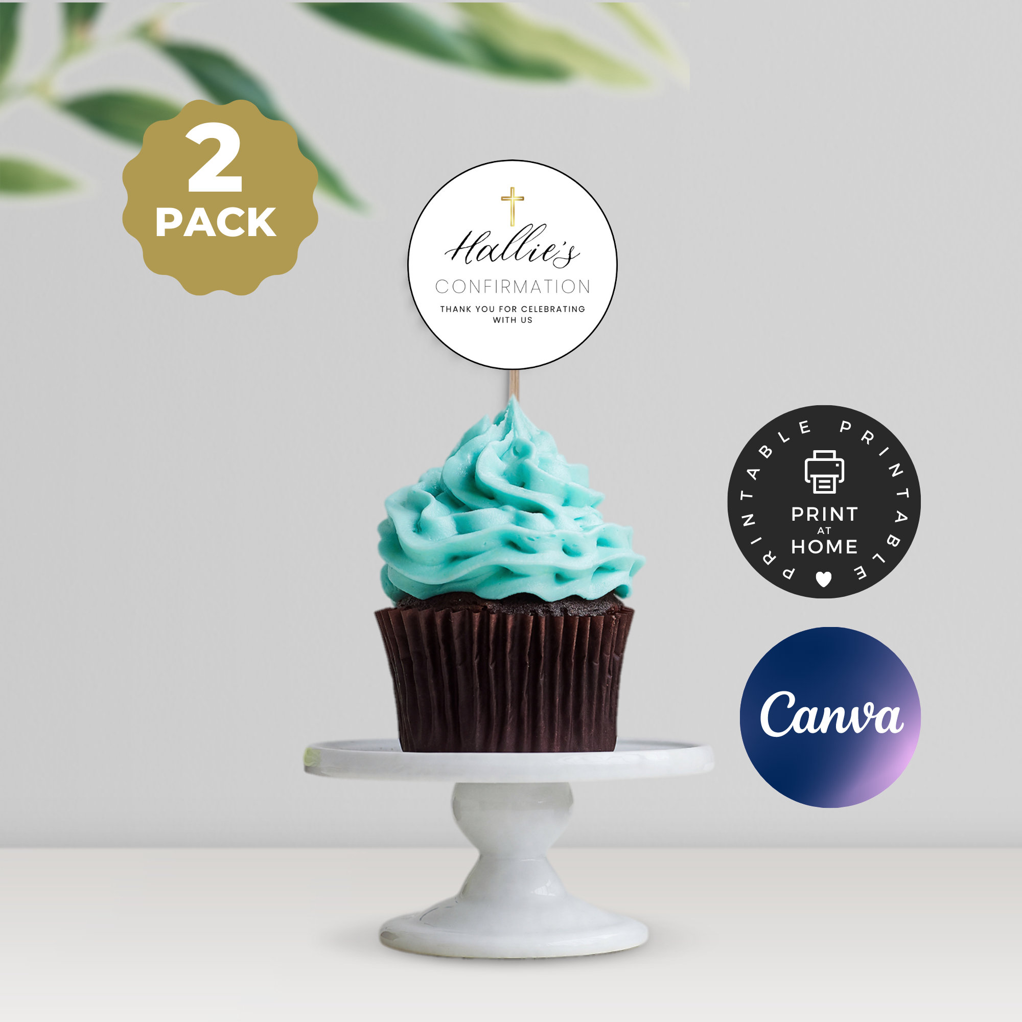 Confirmation Cupcake Toppers, INSTANT DOWNLOAD Canva Template ...