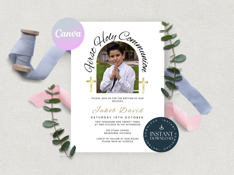 Editable Holy Communion Invitation Card Template First Holy - Etsy