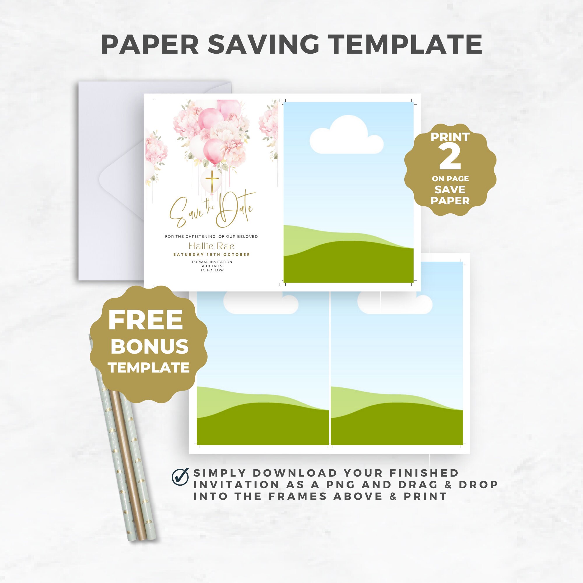 Save the Date Christening Invitation, Girls PINK Floral Invite With ...