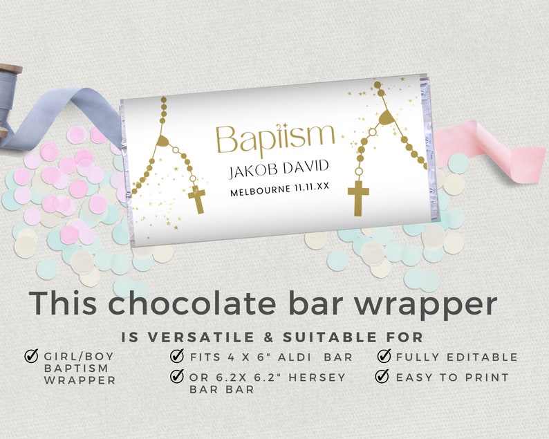 Baptism Candy Bar Wrapper Gold Cross Girl or Boy Hershey - Etsy