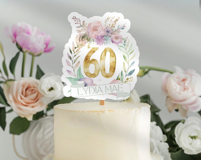 60th Birthday Cupcake Cake Topper Canva Template for Mother Grandma ...