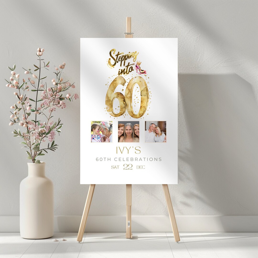 60th Birthday Sign With Pictures, Look Whos 60 Welcome Board ...