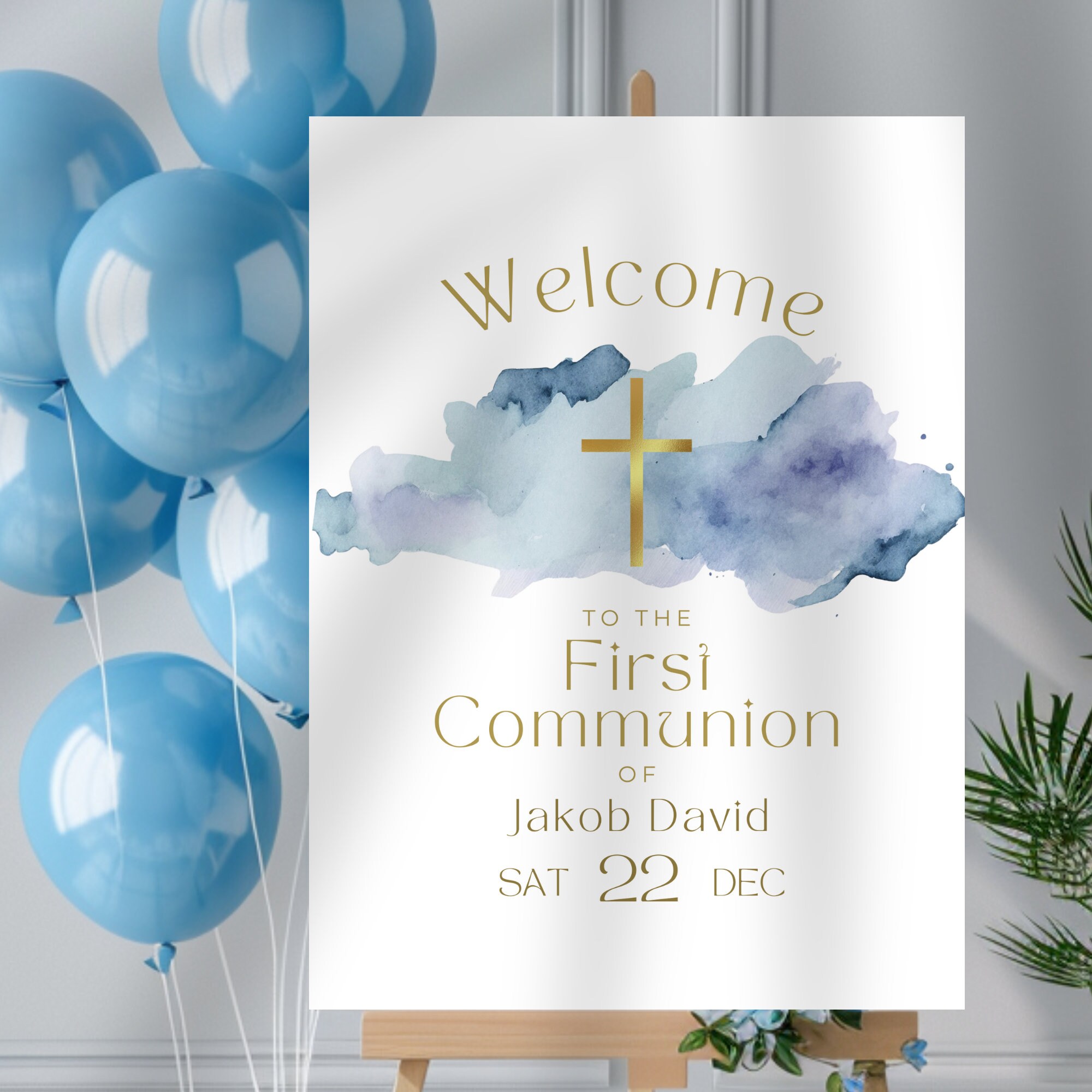 First Communion Welcome Sign Boy, Navy and Gold Decoration Signs for ...