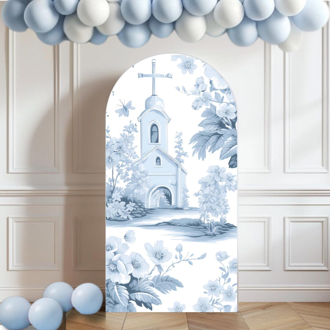 Baptism Backdrop, Blue Toile De Jouy, Printable, Church Background ...