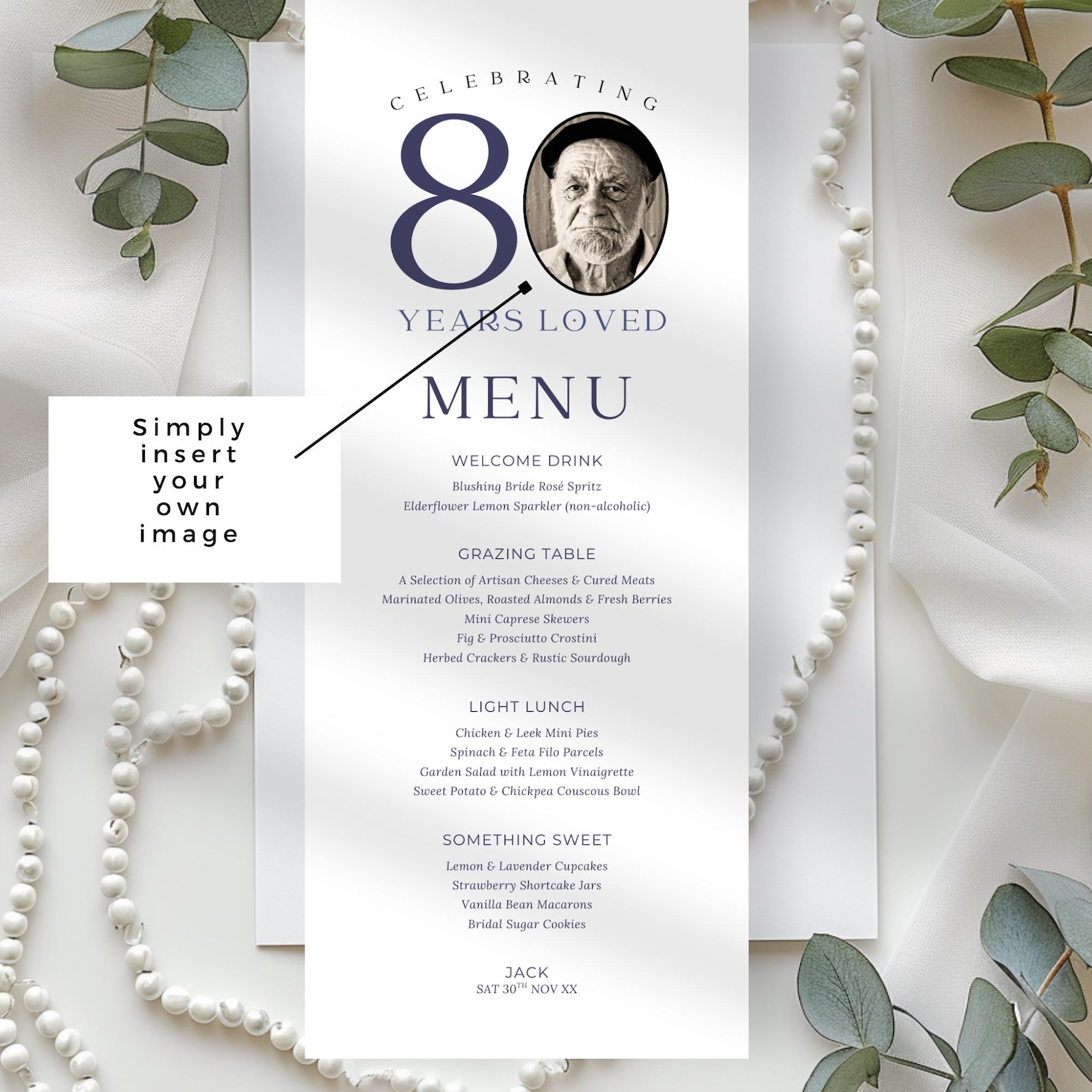 80th Dinner Party Menu With Photo, Personalized Birthday Menu, 80 Years ...