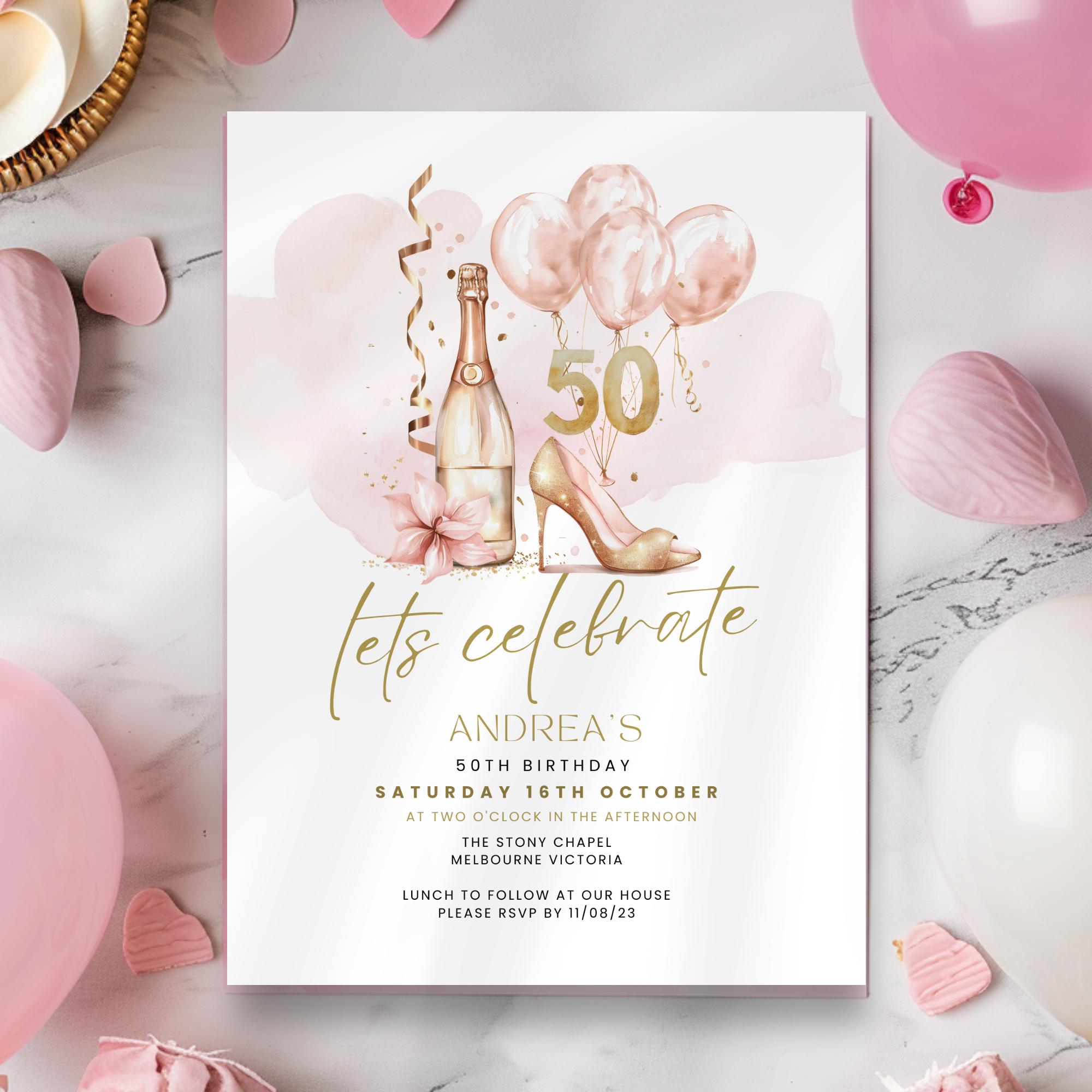 50th Birthday Invitation Wine, 50 Years and Fabulous Womens Heels Party ...