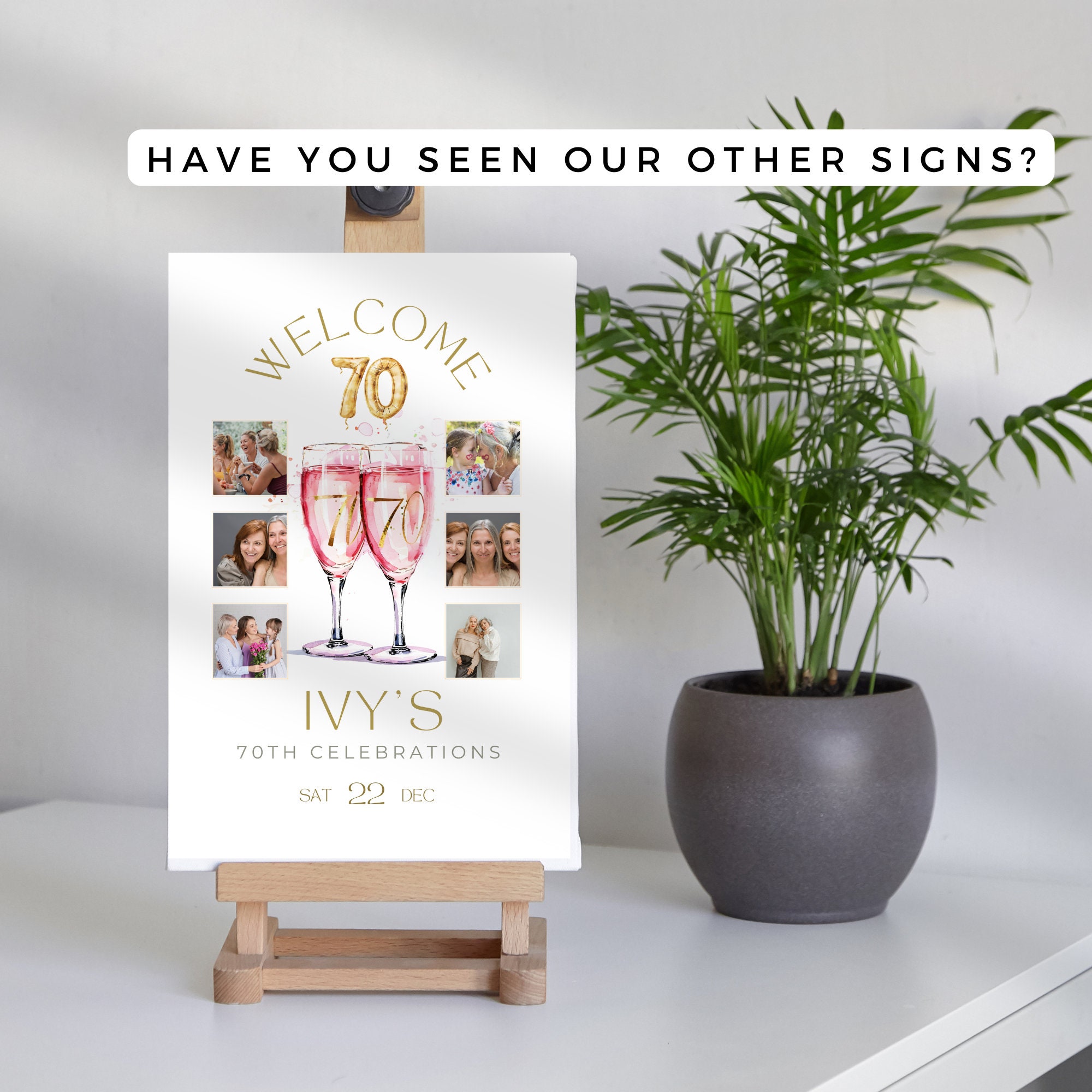 70th Birthday Sign With Pictures, Personalized 70 Welcome Signage ...