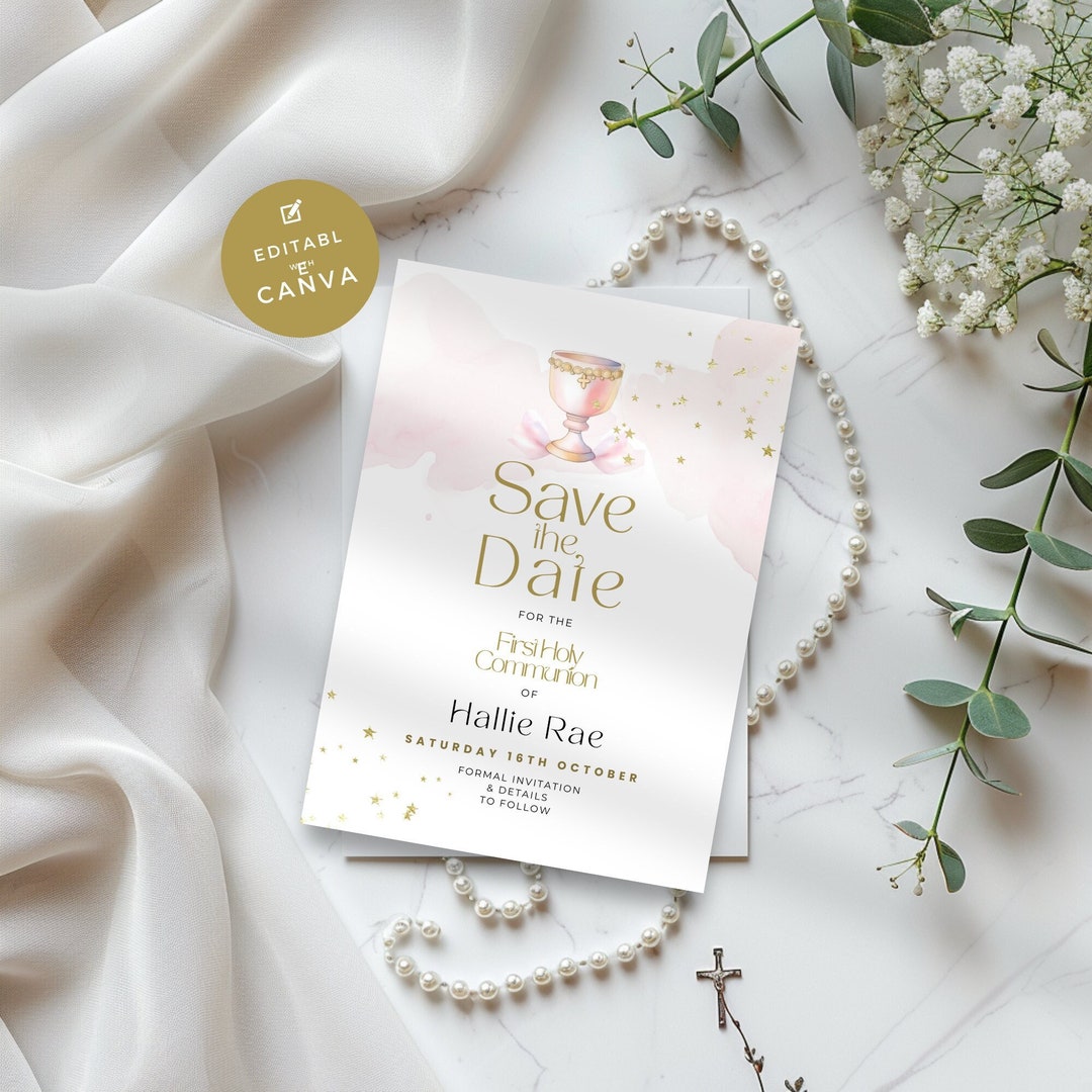First Communion Save the Date, Catholic Chalice Holy Communion ...