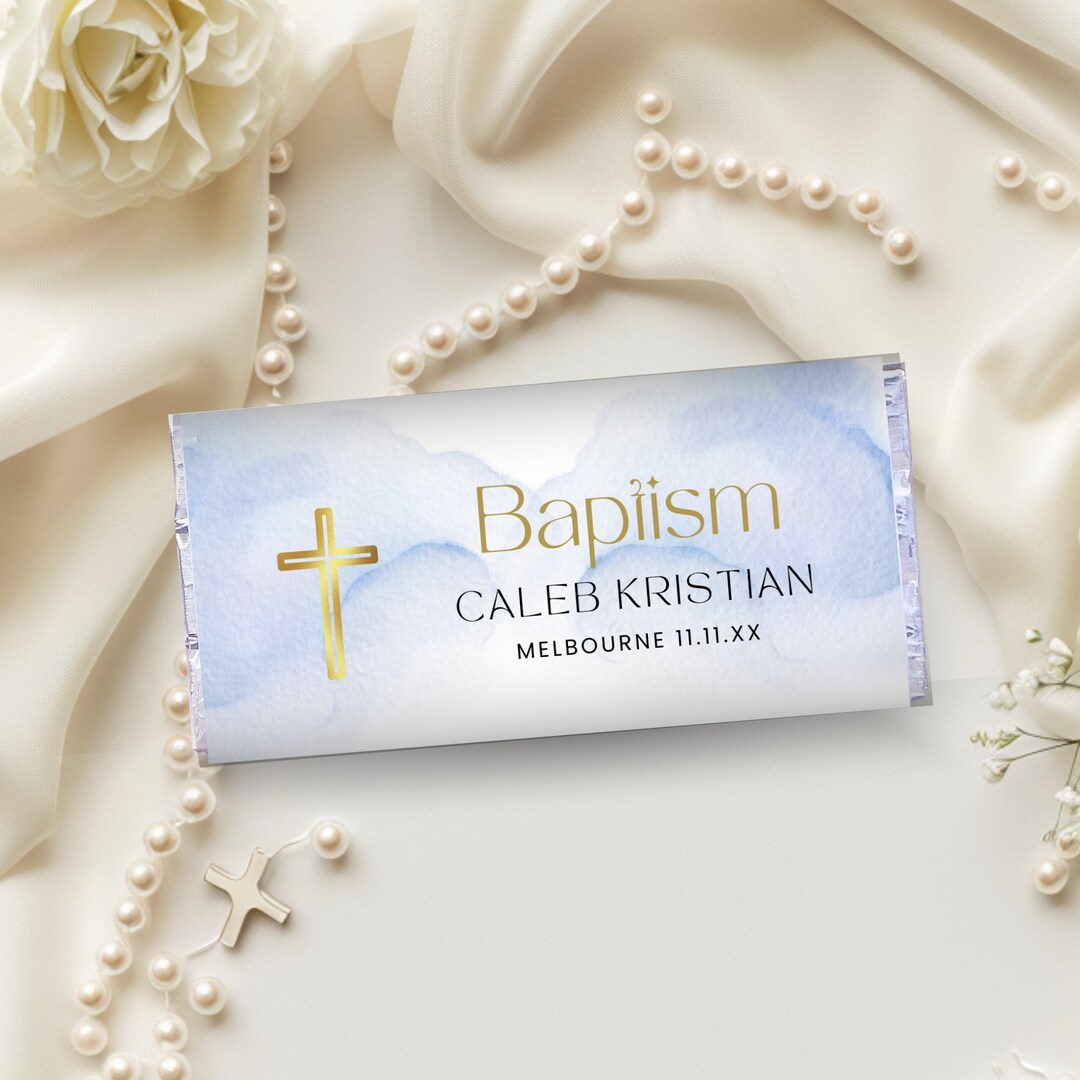 Chocolate Bar Wrapper for Baptism, Mini Hershey Candy Wrapper for Boys ...