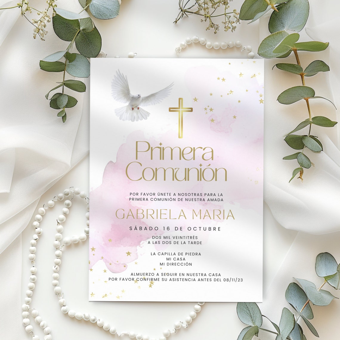 First Holy Communion Invitation Spanish, Girls Primera Comunion Invite ...