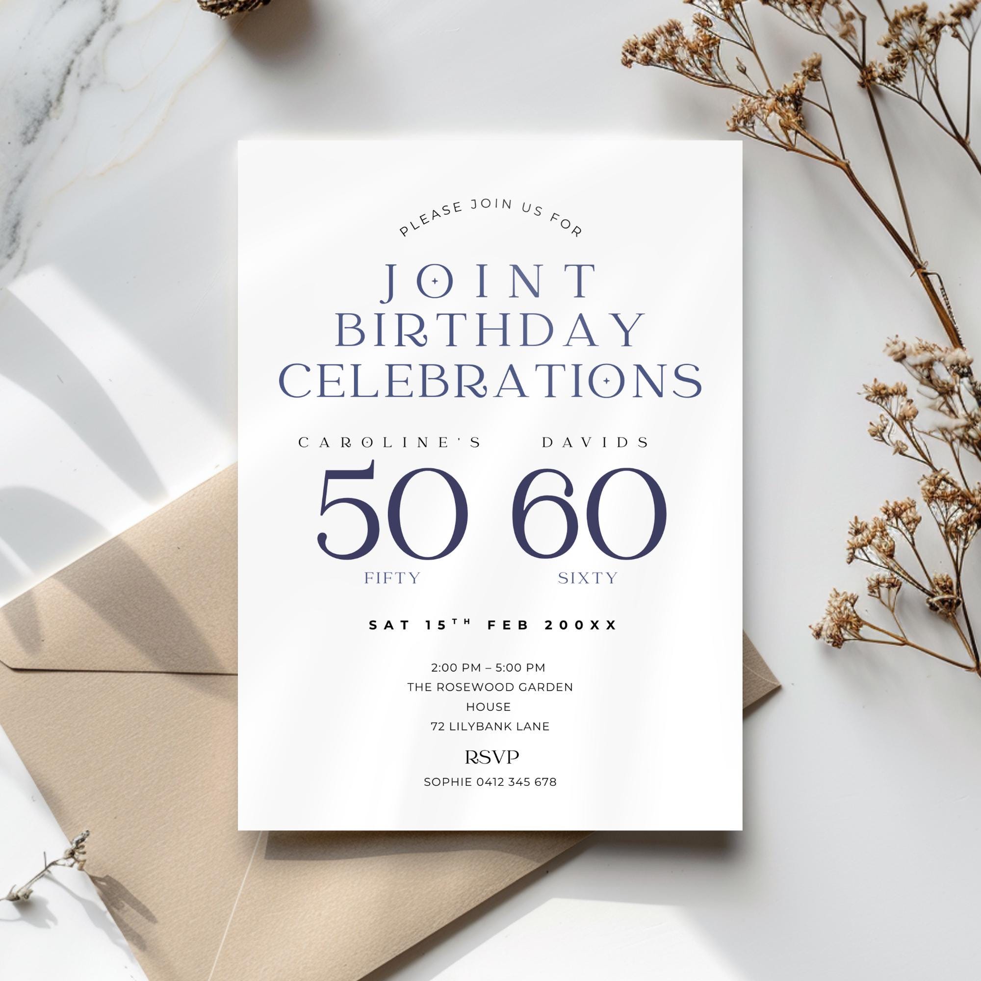 Joint Birthday Party Invite, Adult Double Celebration, Editable ...