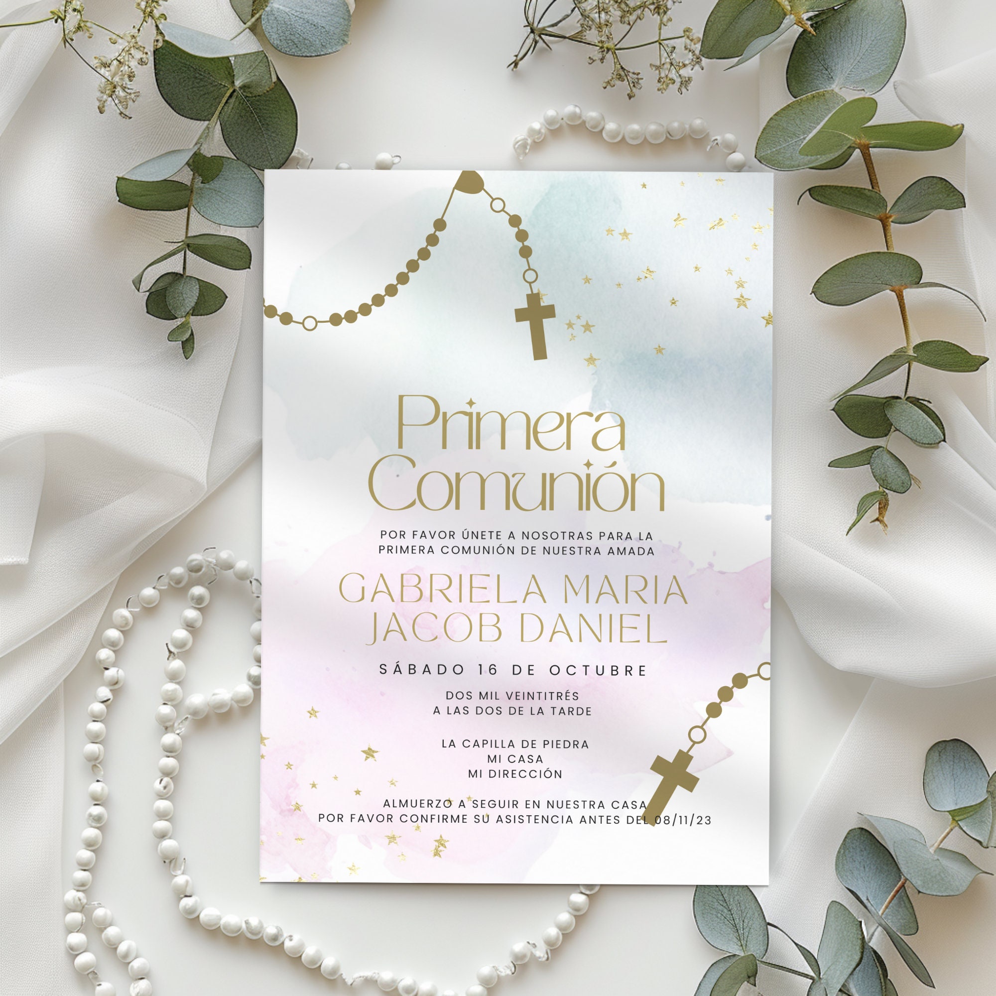 First Holy Communion Invitation Spanish, Siblings, Twins, Mellizas ...