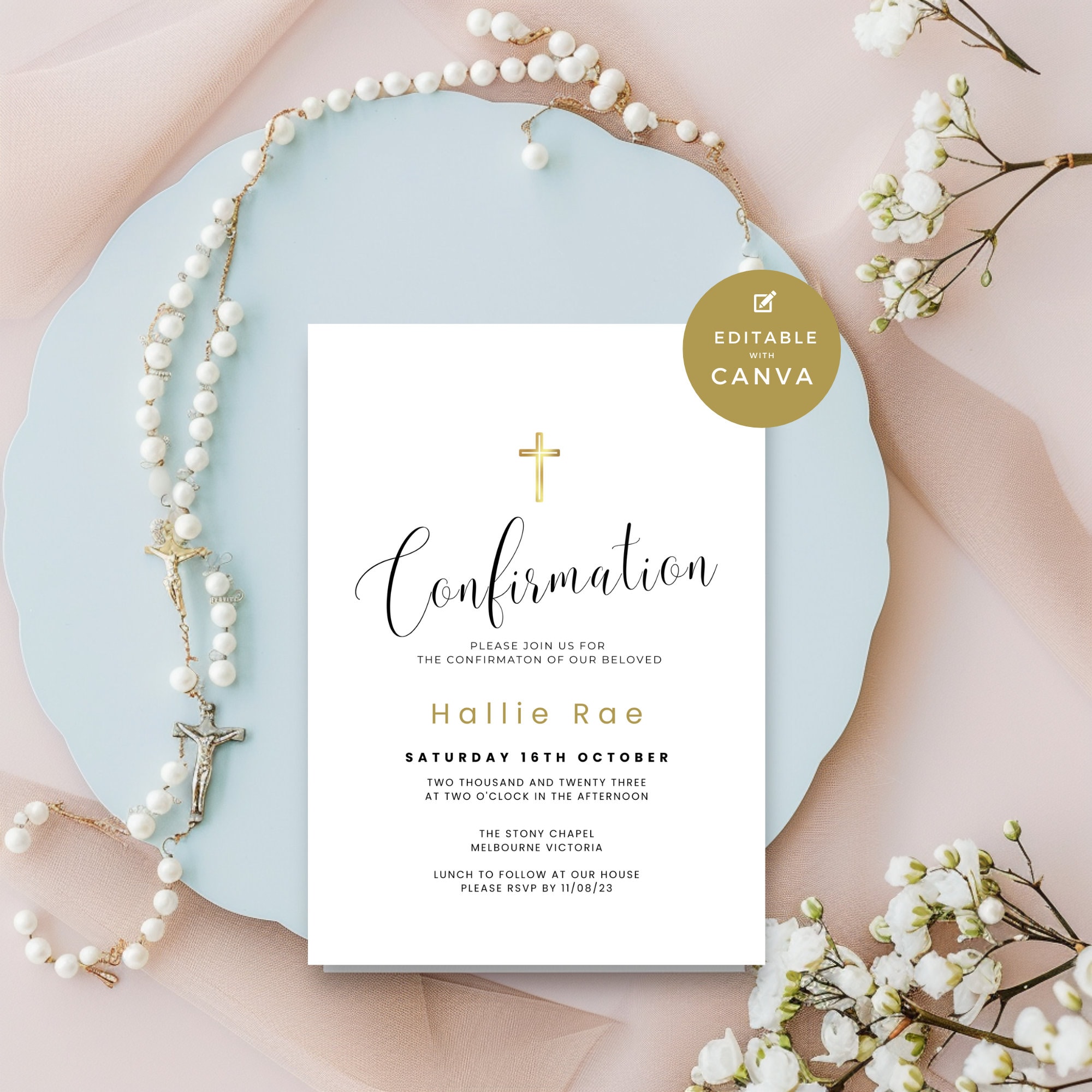 Confirmation Invitation Digital Download Cards, Elegant, Simple ...