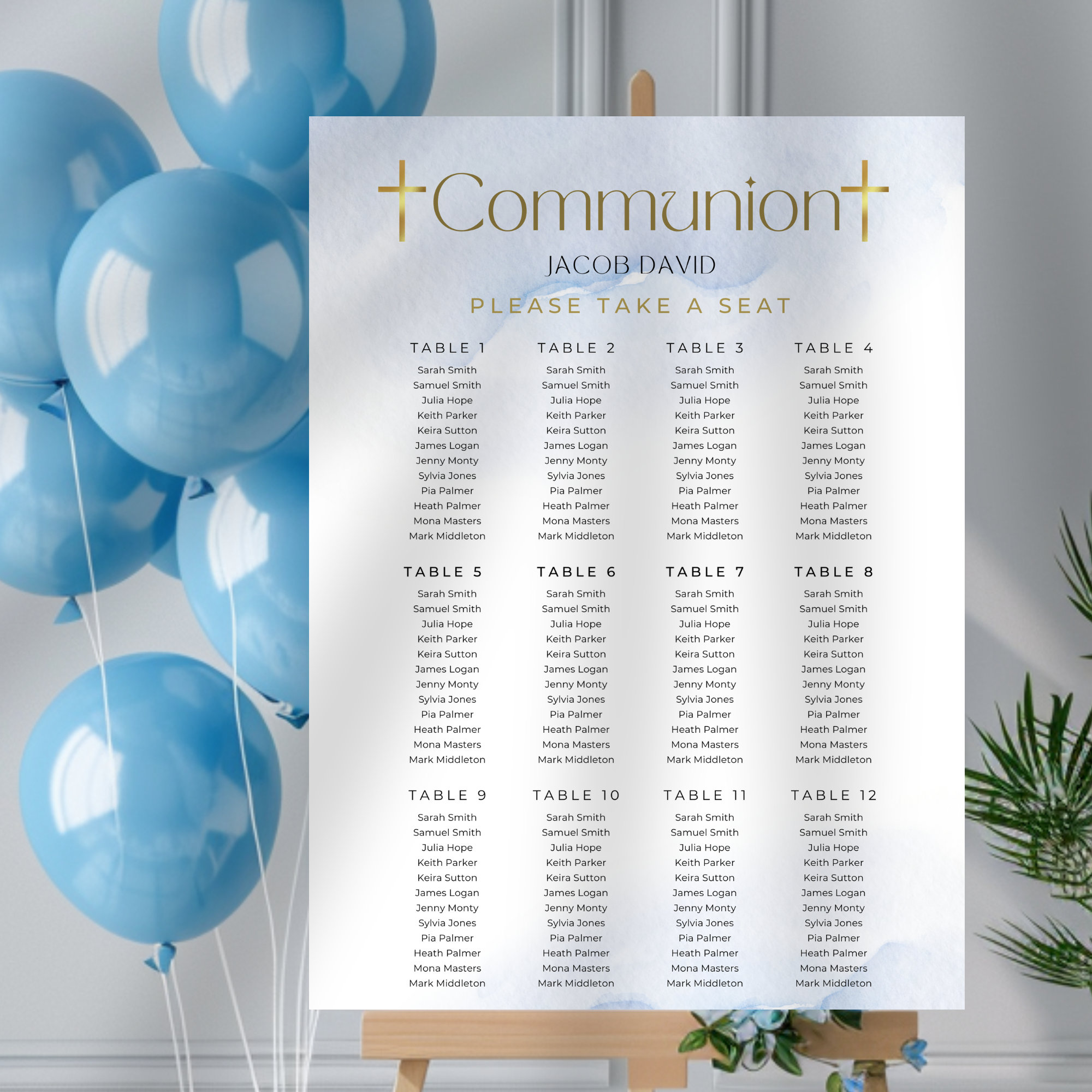 First Holy Communion Seating Chart, 1st Communion Seating Plan for Boy ...