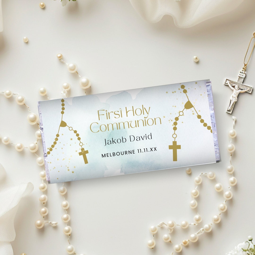 Blue First Holy Communion Candy Bar Wrapper Watercolor, Boy ...